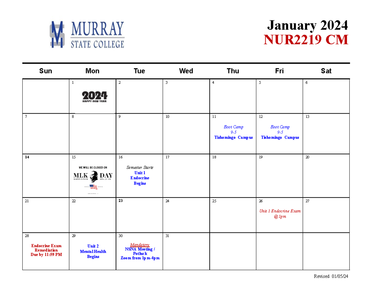 2219 calendar - Summary Health Promotion & Nursing II - Sun Mon Tue Wed ...