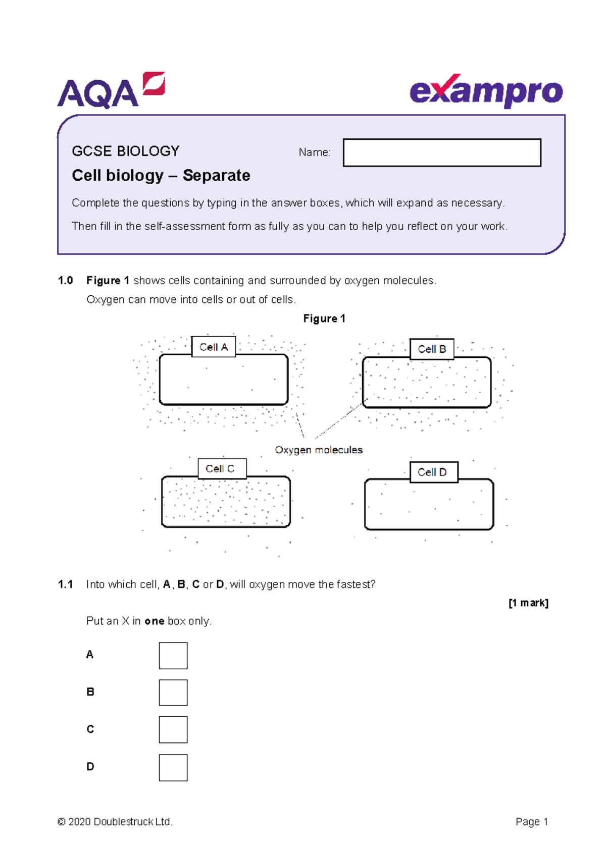 AQA GCSE Biology Separates Cell biology Practice questions - 1 Figure 1 ...