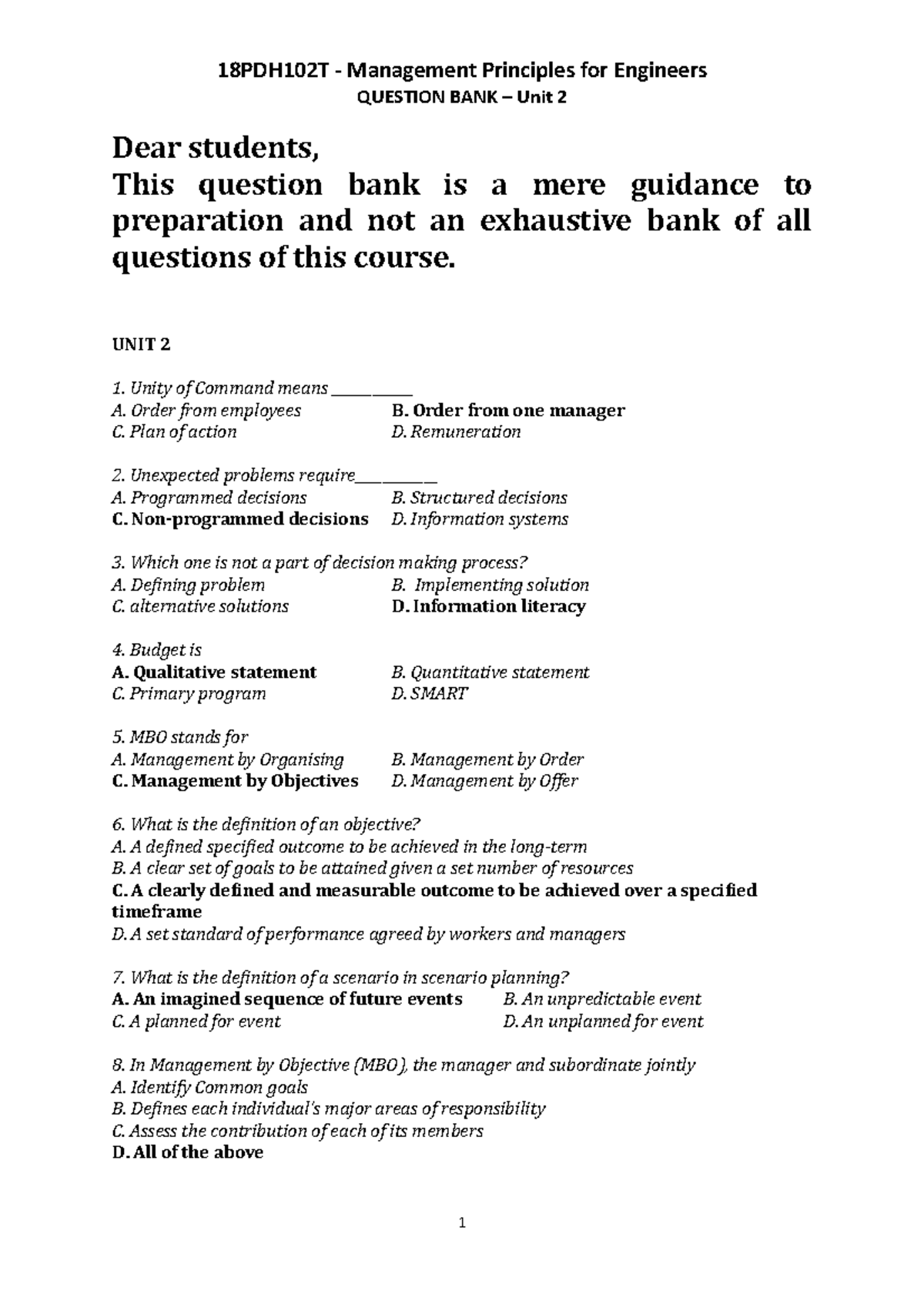 18PDH102T MPE Unit 2 Question Bank - QUESTION BANK – Unit 2 Dear ...