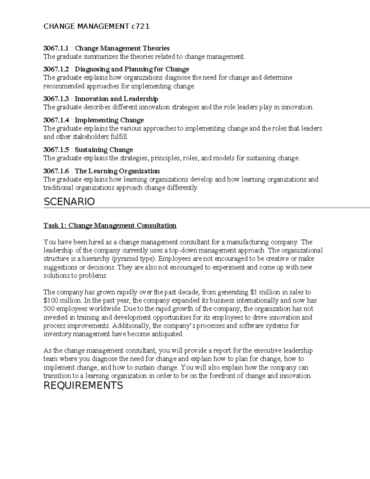 Change Management - summary - CHANGE MANAGEMENT c 3067.1 : Change ...
