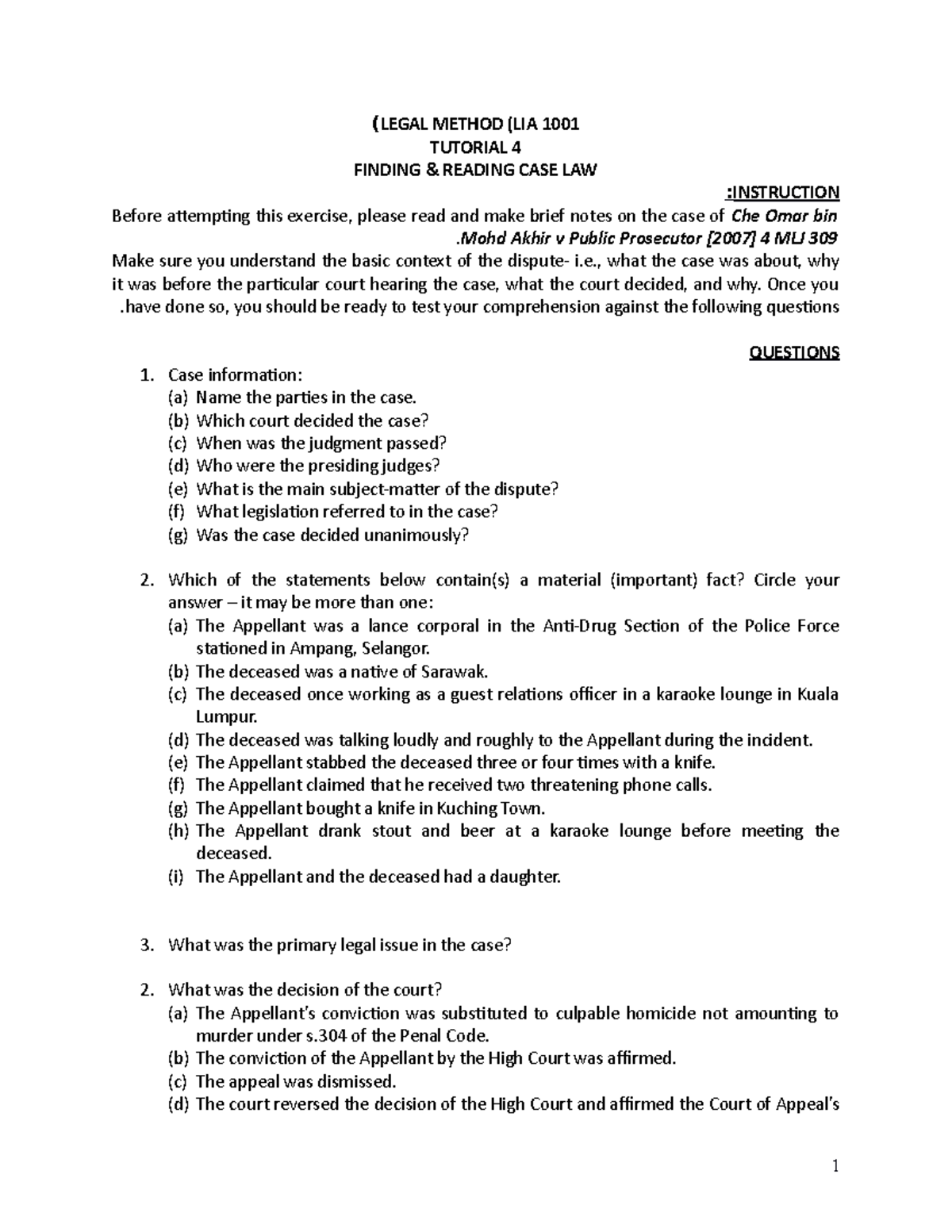 Reading Cases words - LEGAL METHOD (LIA 1001) TUTORIAL 4 FINDING & READING CASE LAW INSTRUCTION ...