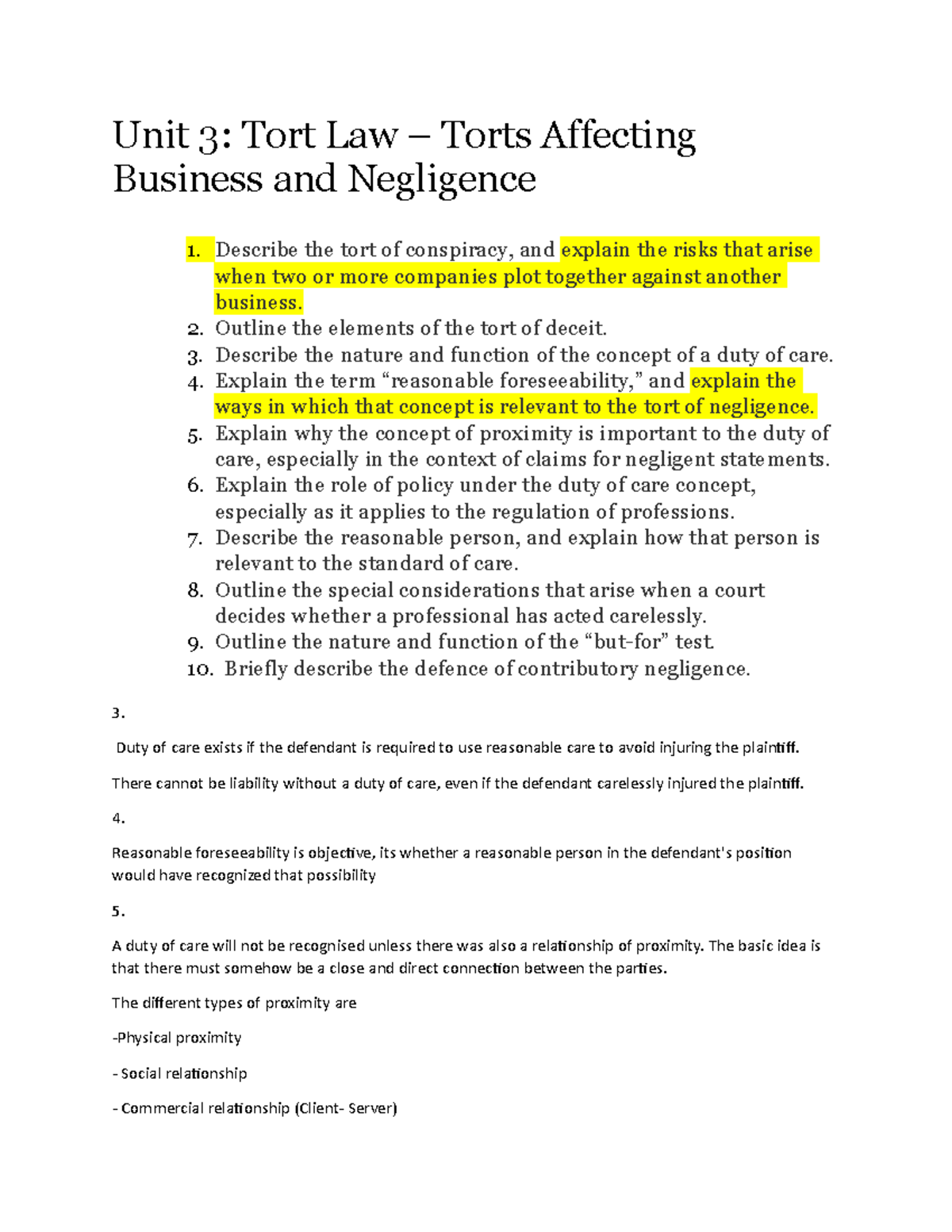 Week 3 Lecture Notes - Unit 3: Tort Law – Torts Affecting Business and ...
