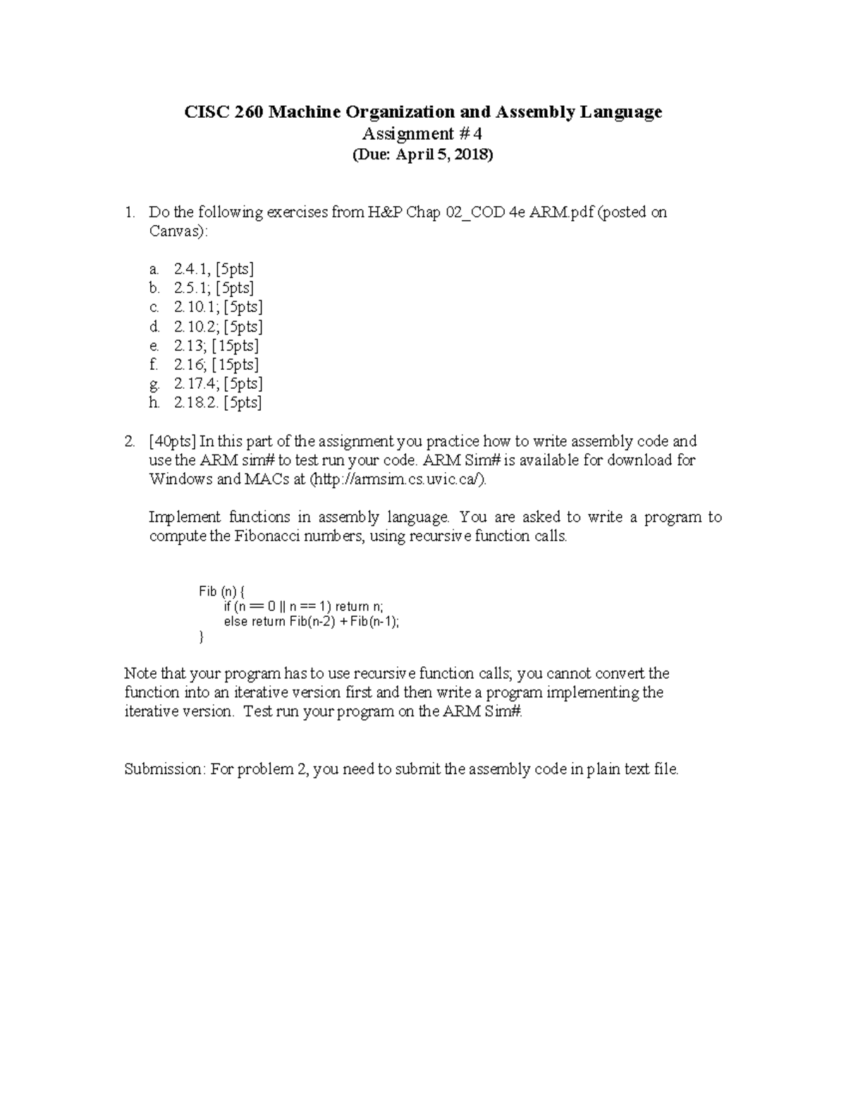 Cis260s18 hw4 - Homework assignment 4 - CISC 260 Machine Organization ...