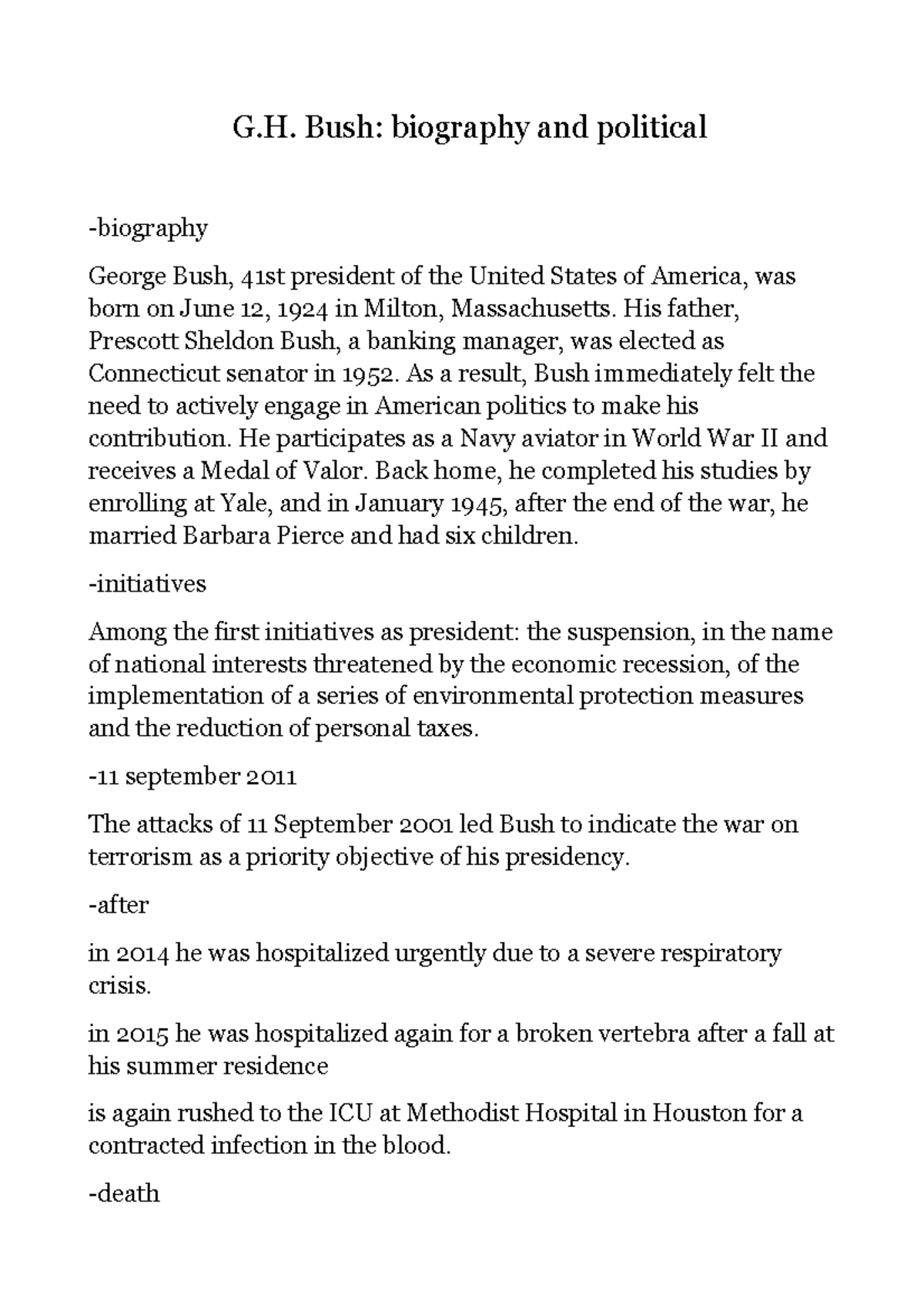 Bush - presidente americano - G. Bush: biography and political ...