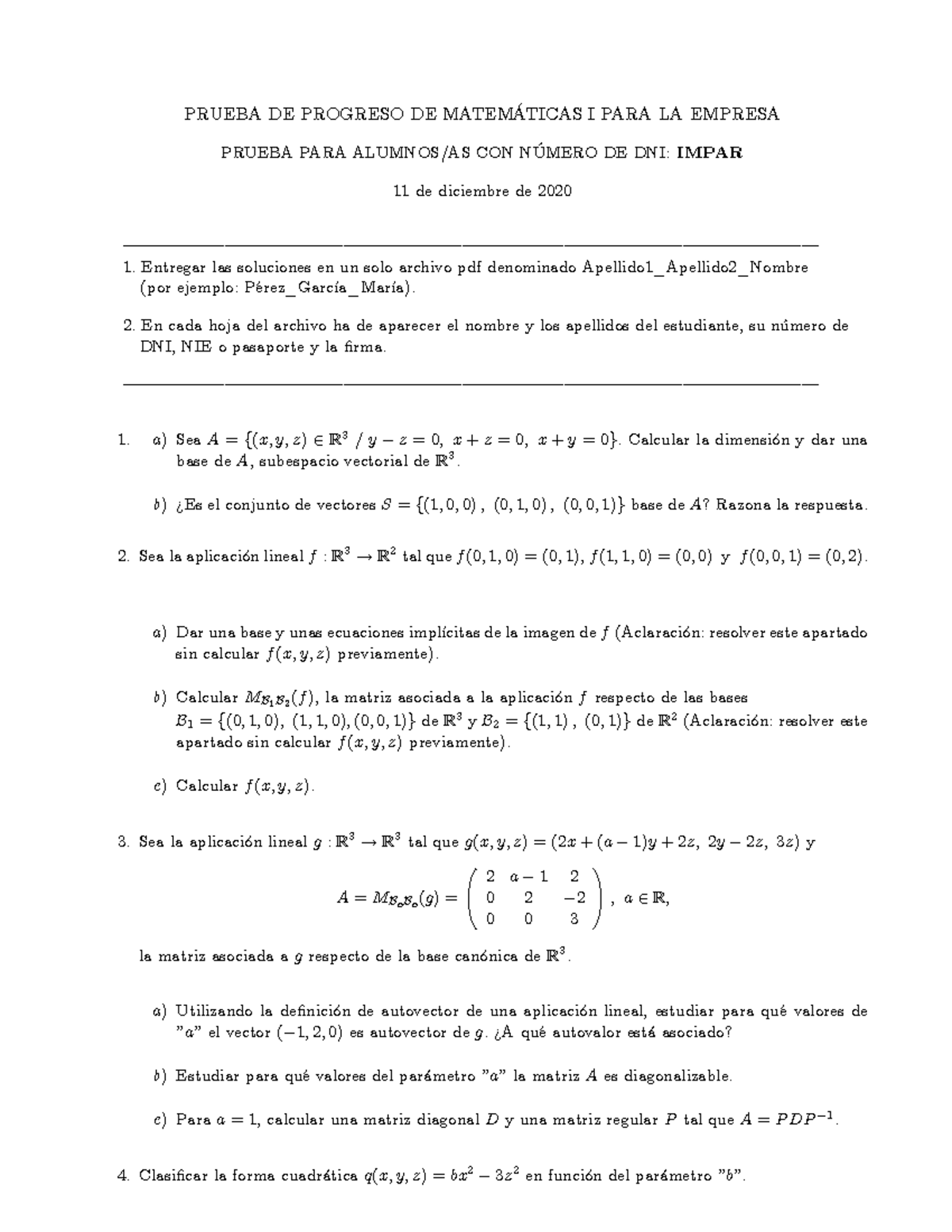 Exam Mat I 2012 11 B - examen modelo - PRUEBA DE PROGRESO DE MATEM ...