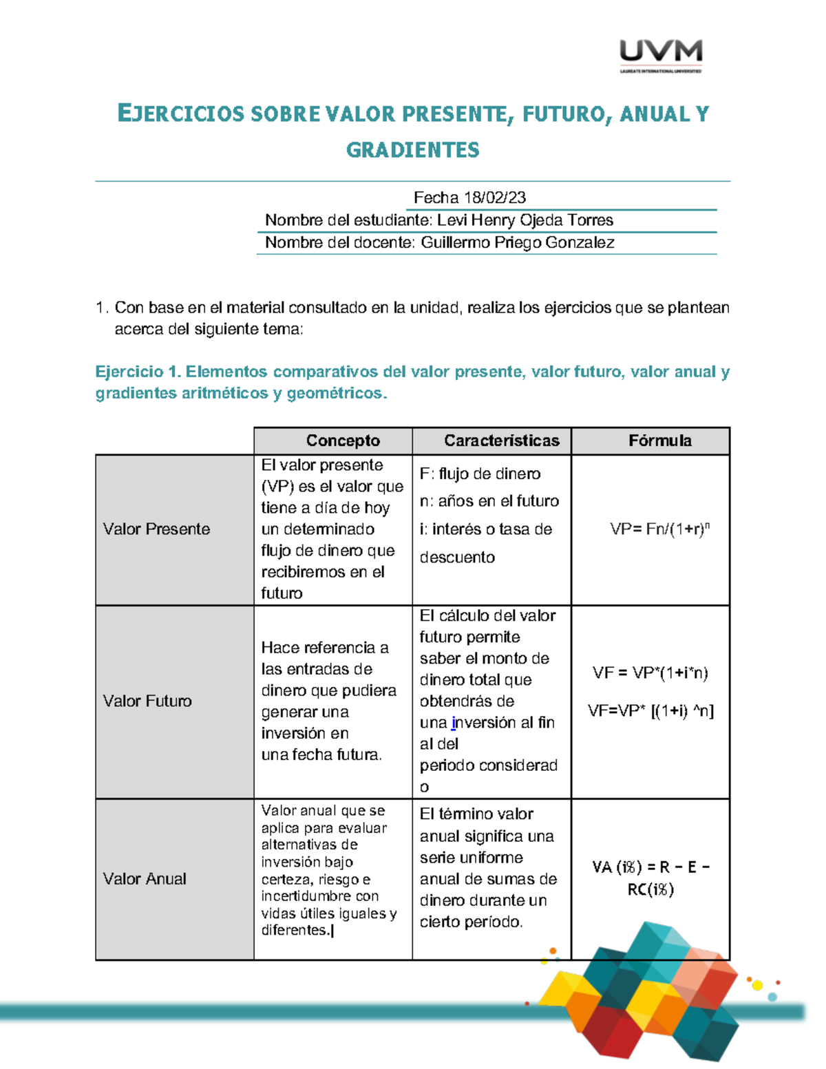 A6 Ejercicios - Actividad 6 - EJERCICIOS SOBRE VALOR PRESENTE, FUTURO ...