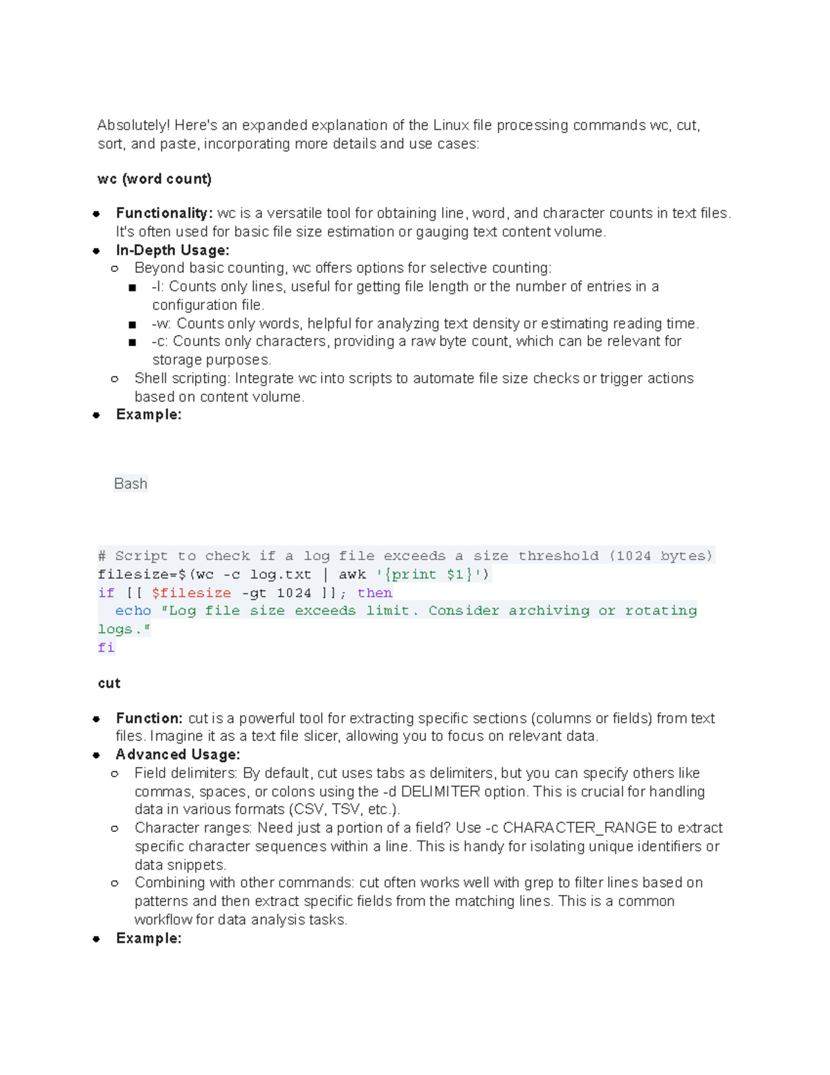 Explain The File Processing Commands Wc Cut Pa Absolutely Heres