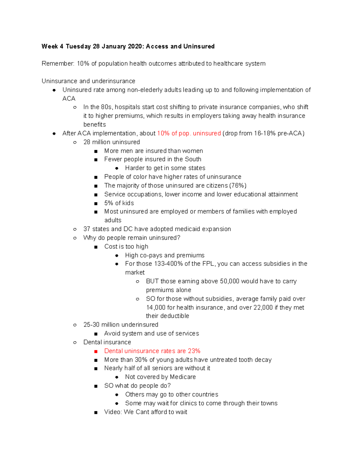 Week 4 Notes - Week4 - Week 4 Tuesday 28 January 2020: Access and ...