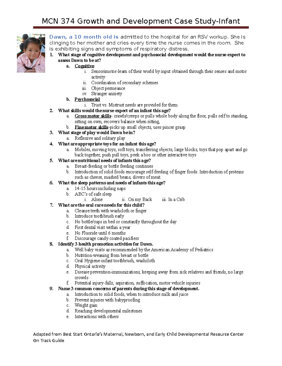 10 Months casestudy Answers - MCN 374 Growth and Development Case Study ...