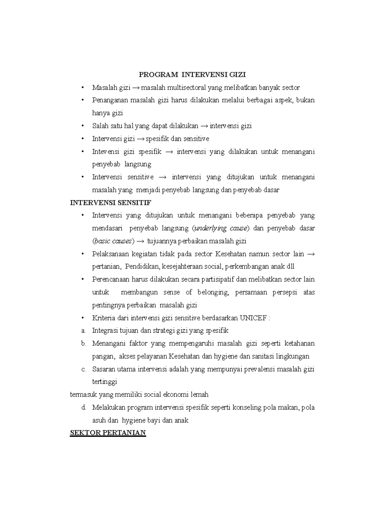 Program Intervensi GIZI - PROGRAM INTERVENSI GIZI Masalah gizi → ...