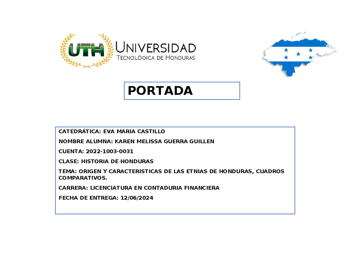 Tarea Final Historia DE Honduras - PORTADA CATEDRÁTICA: EVA MARIA ...