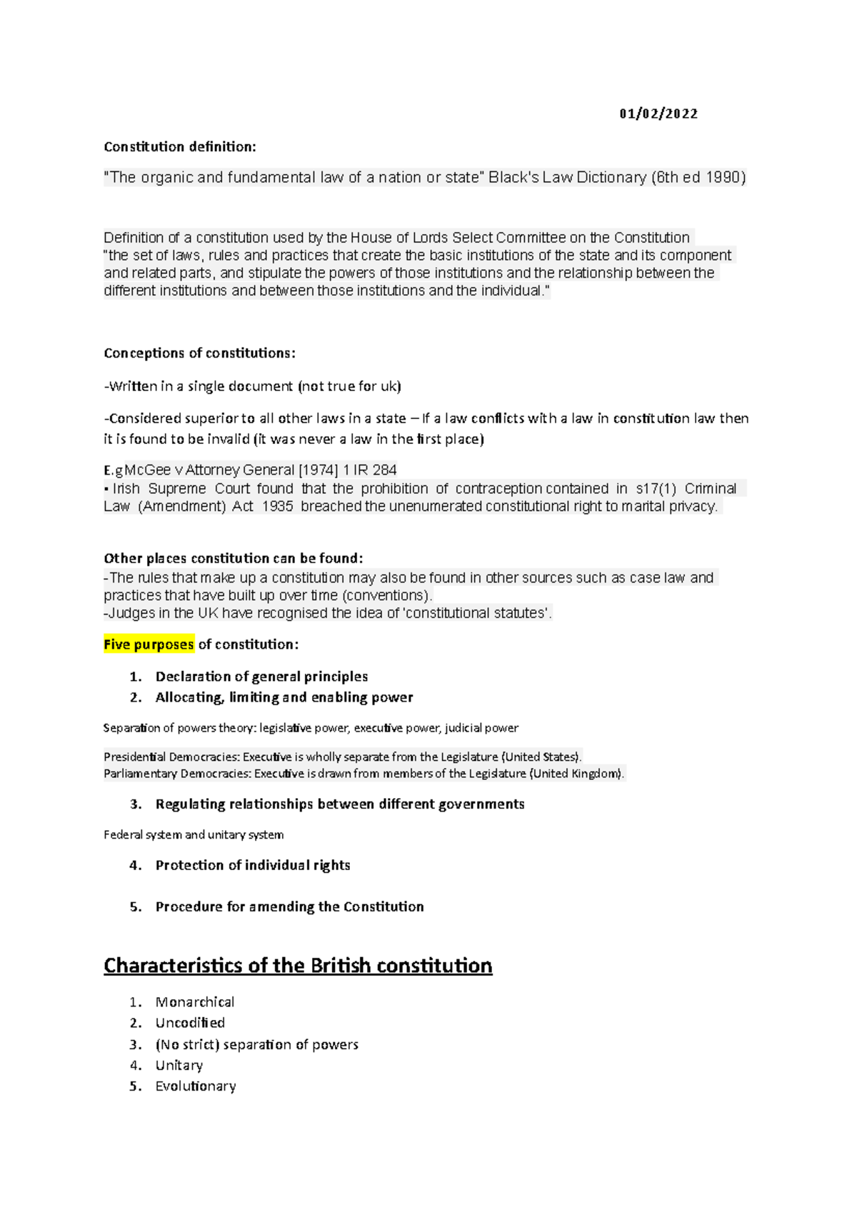 Week 1 Constitutions Constitutionalism and the UK Constitution - 01/02 ...