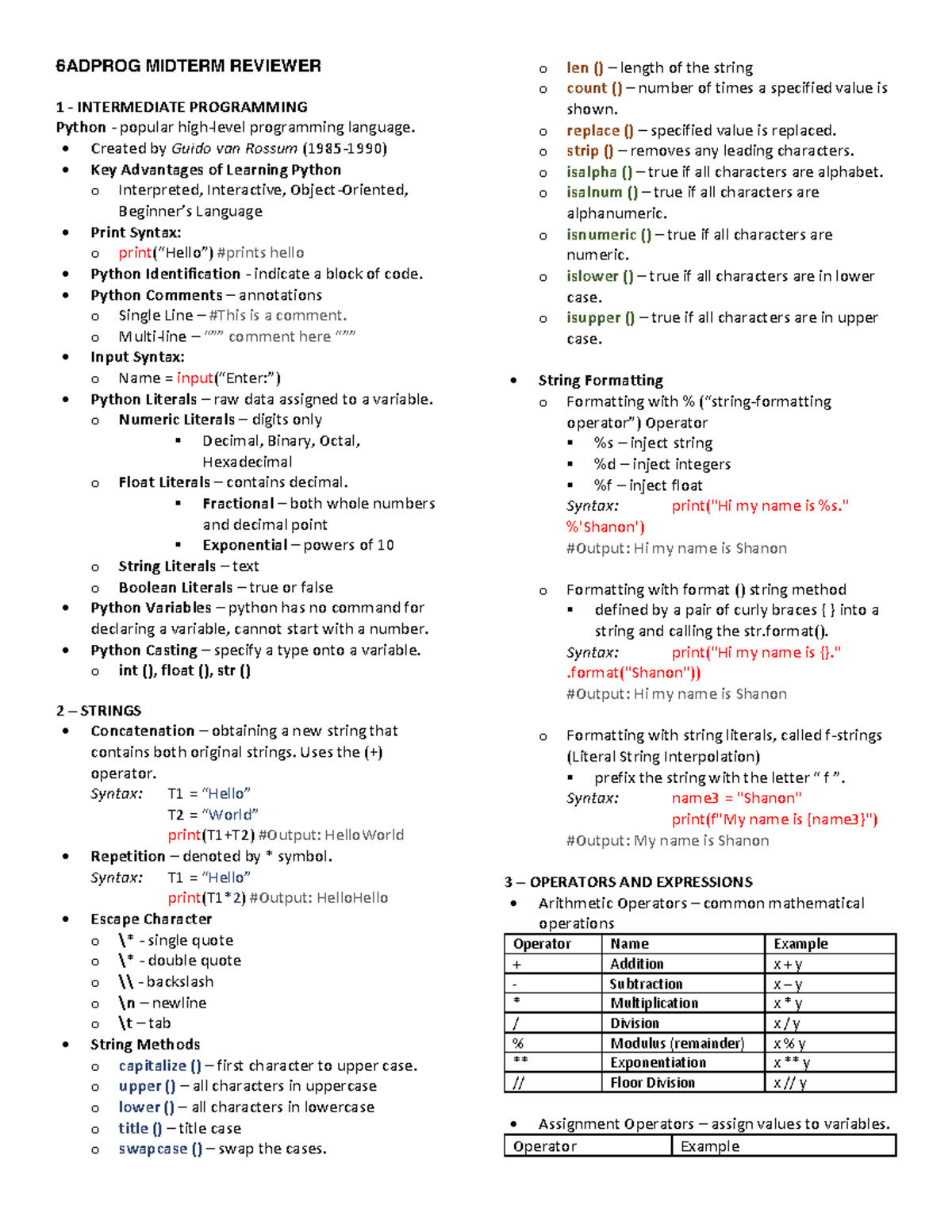 6 Adprog Midterm Asdasdqweqwe 6adprog Midterm Reviewer 1 Intermediate Programming Python
