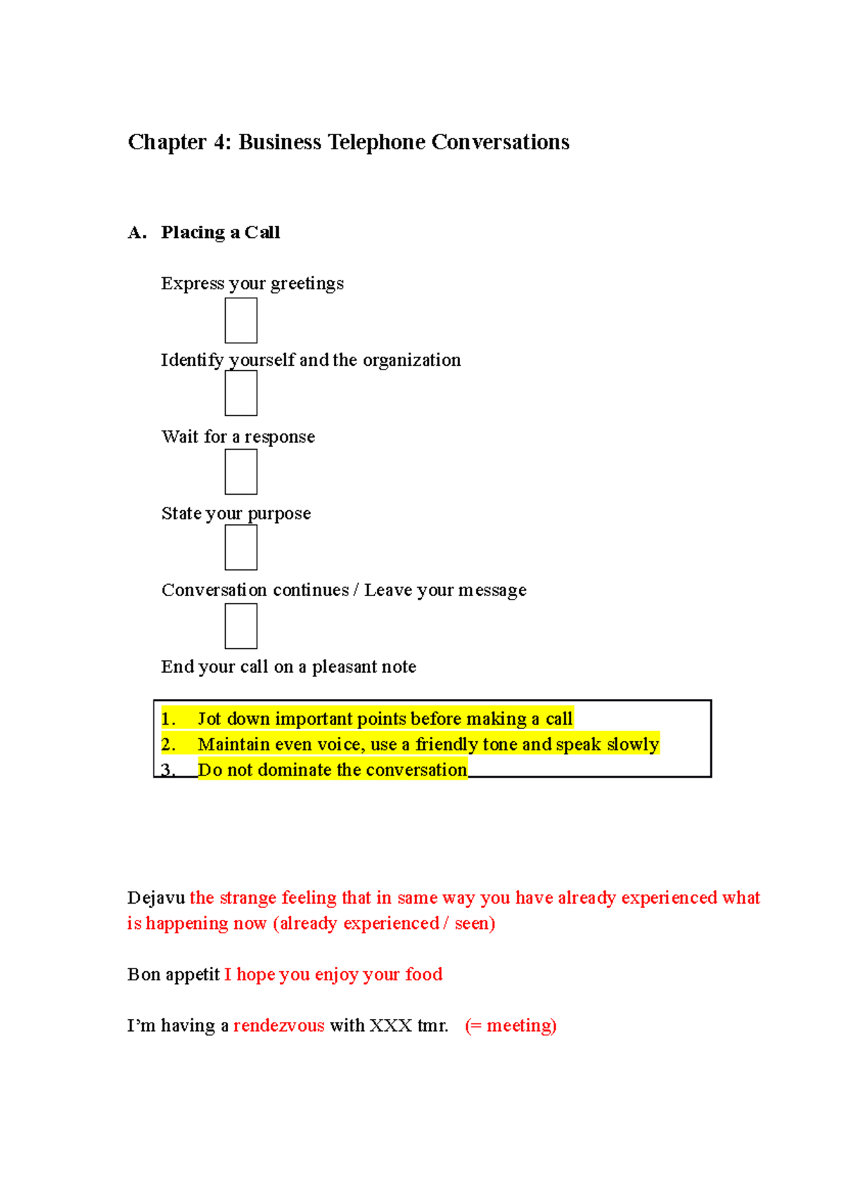 Listening and Business Conversations Flow Charts - Chapter 4: Business ...