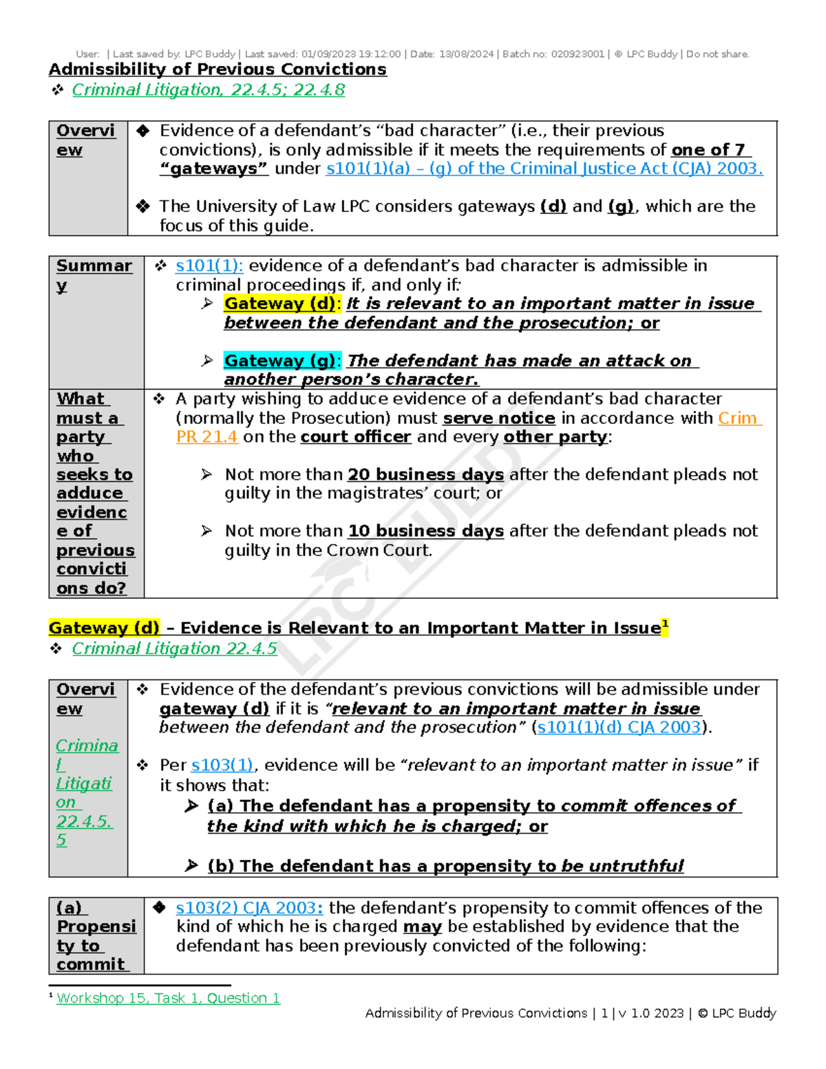 1. Admissibility of Previous Convictions - 4; 22. Overvi ew Evidence of ...