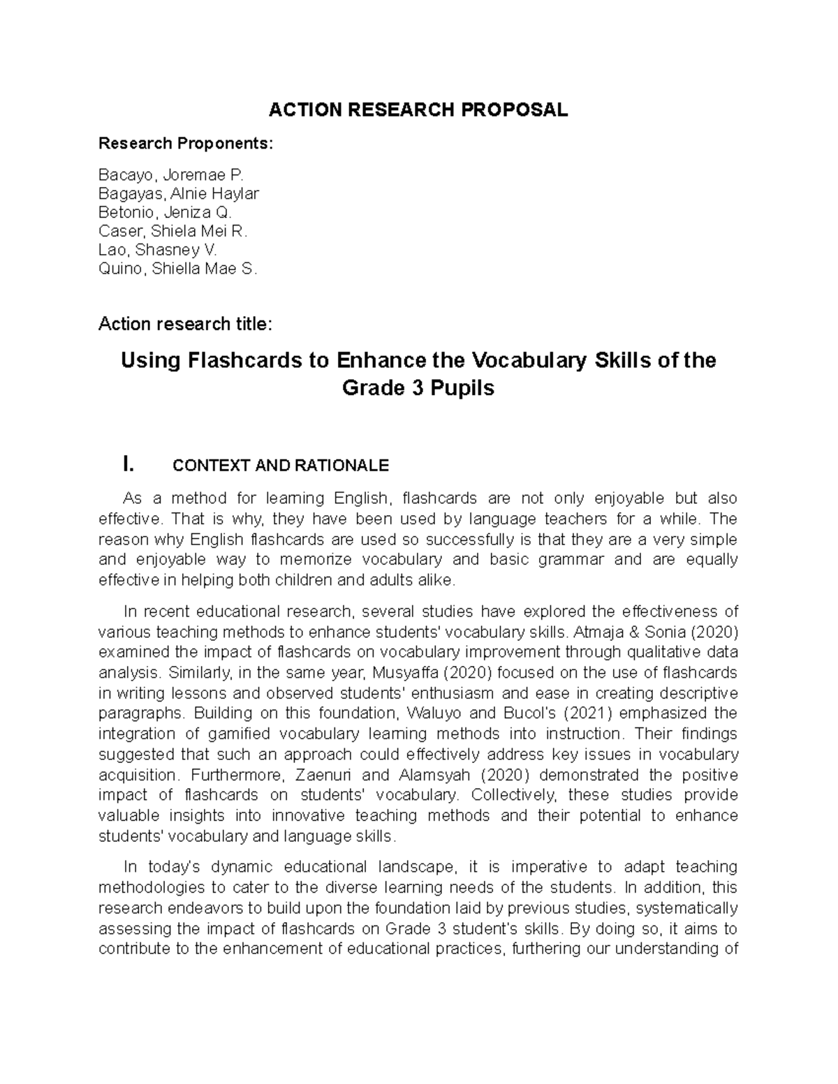 Actionresearch-Group 18 - ACTION RESEARCH PROPOSAL Research Proponents ...