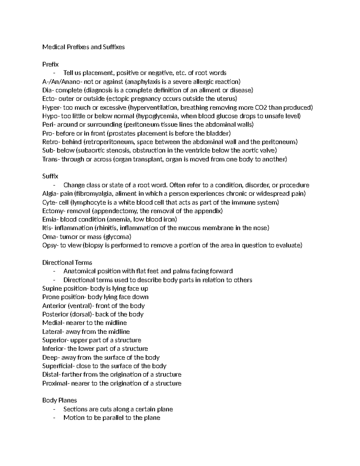 Medical Prefixes and Suffixes - Medical Prefixes and Suffixes Prefix ...