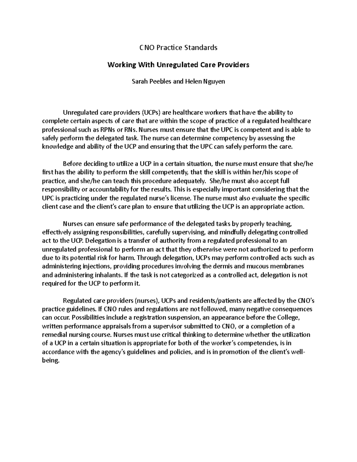 CNO Summary - Working With Unregulated Care Providers - CNO Practice ...