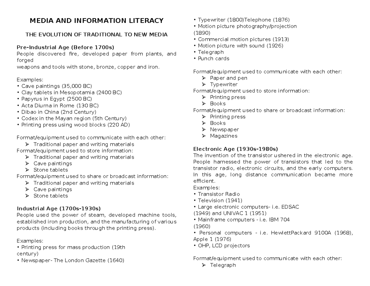 MIL-Evolution of Media - MEDIA AND INFORMATION LITERACY THE EVOLUTION ...