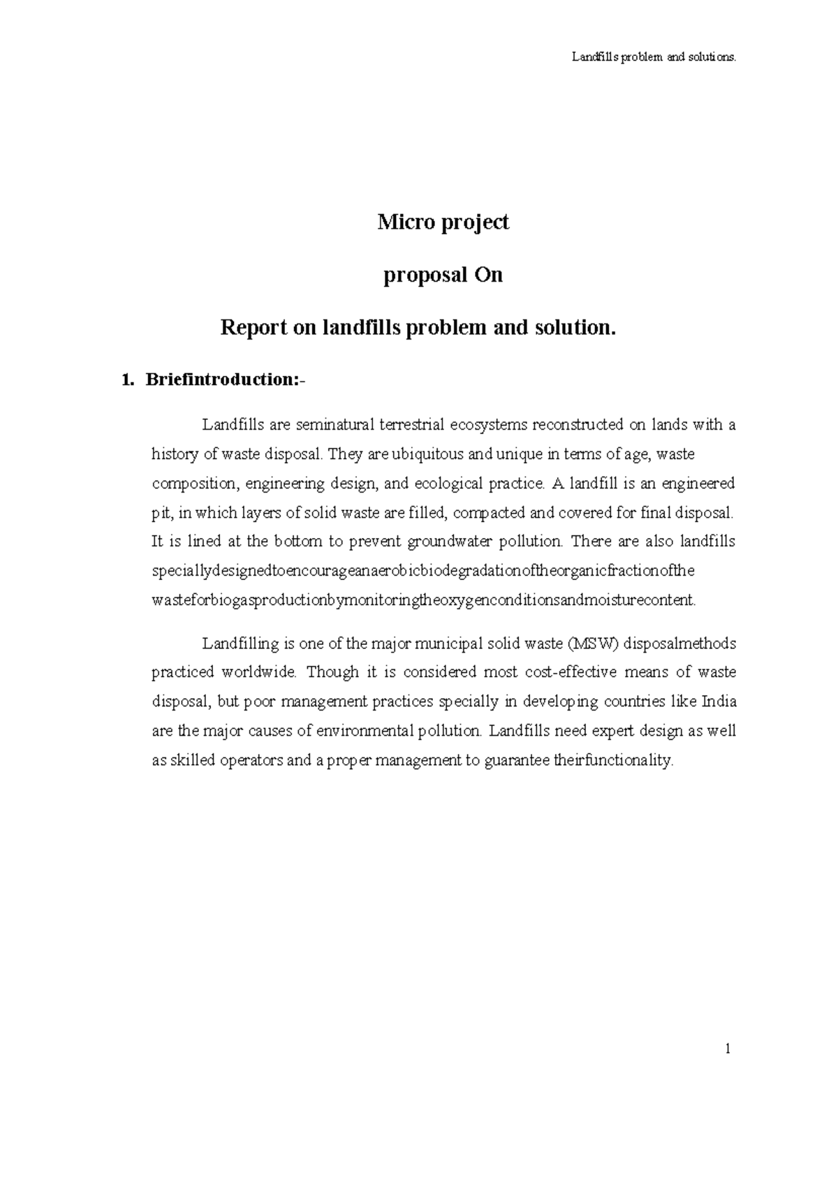 Est microproject - Landfills problem and solutions. Micro project ...