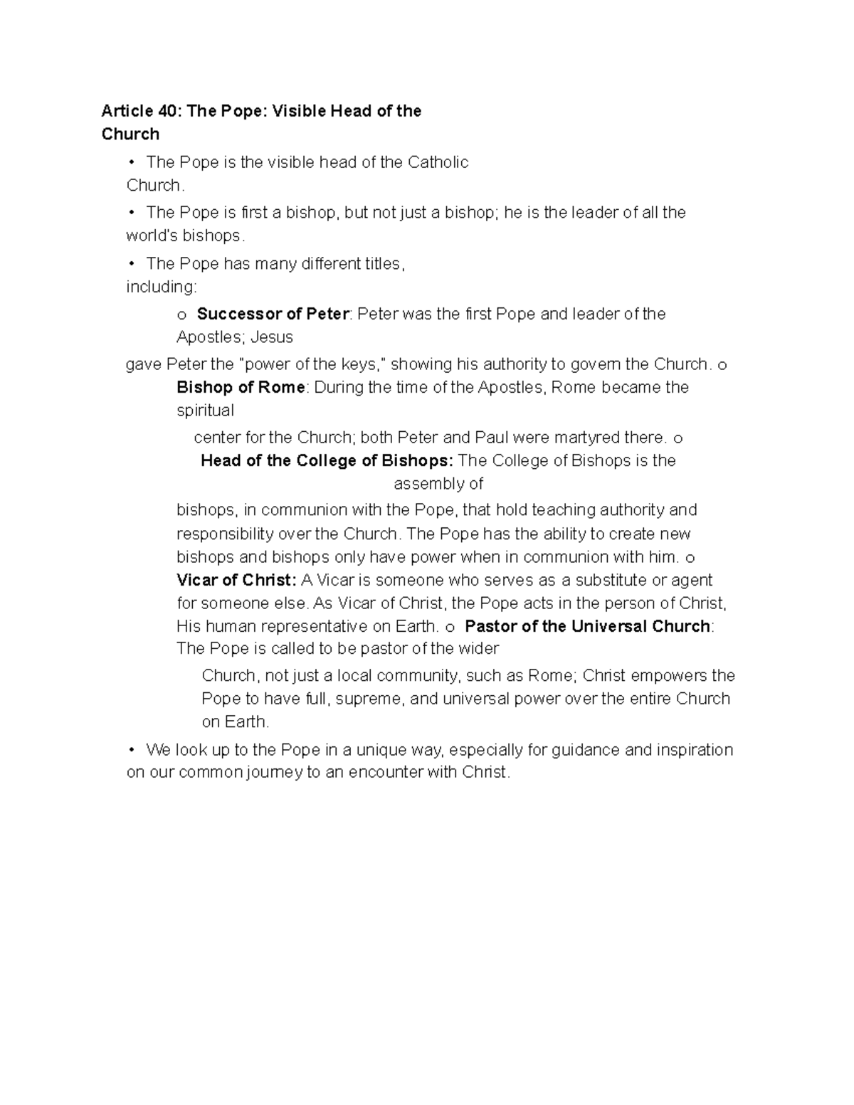 Article 40 - These are my notes. My notes are based of off my professor ...