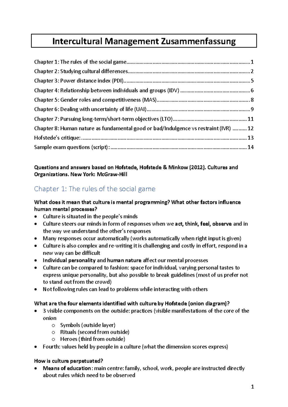 Intercultural Management Zusammenfassung - Warning: TT: undefined function: 32 Warning: TT ...