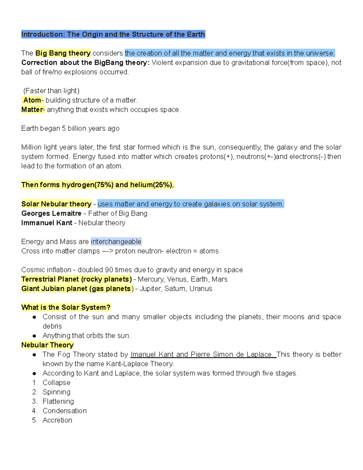 Q1 Earth Science Notes for 1st Chapter Exam - Introduction: The Origin ...