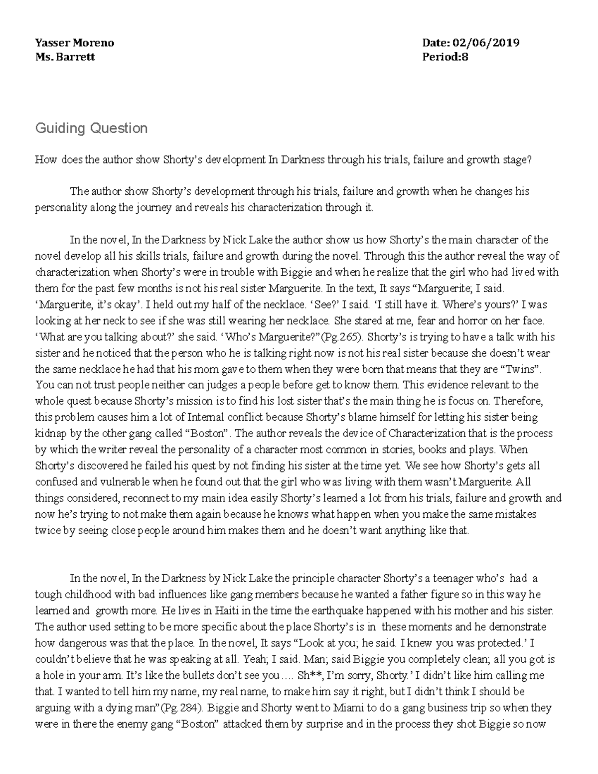 Extended MEAL Paragraph Essay - Yasser Moreno Date: 02/06/ Ms. Barrett ...