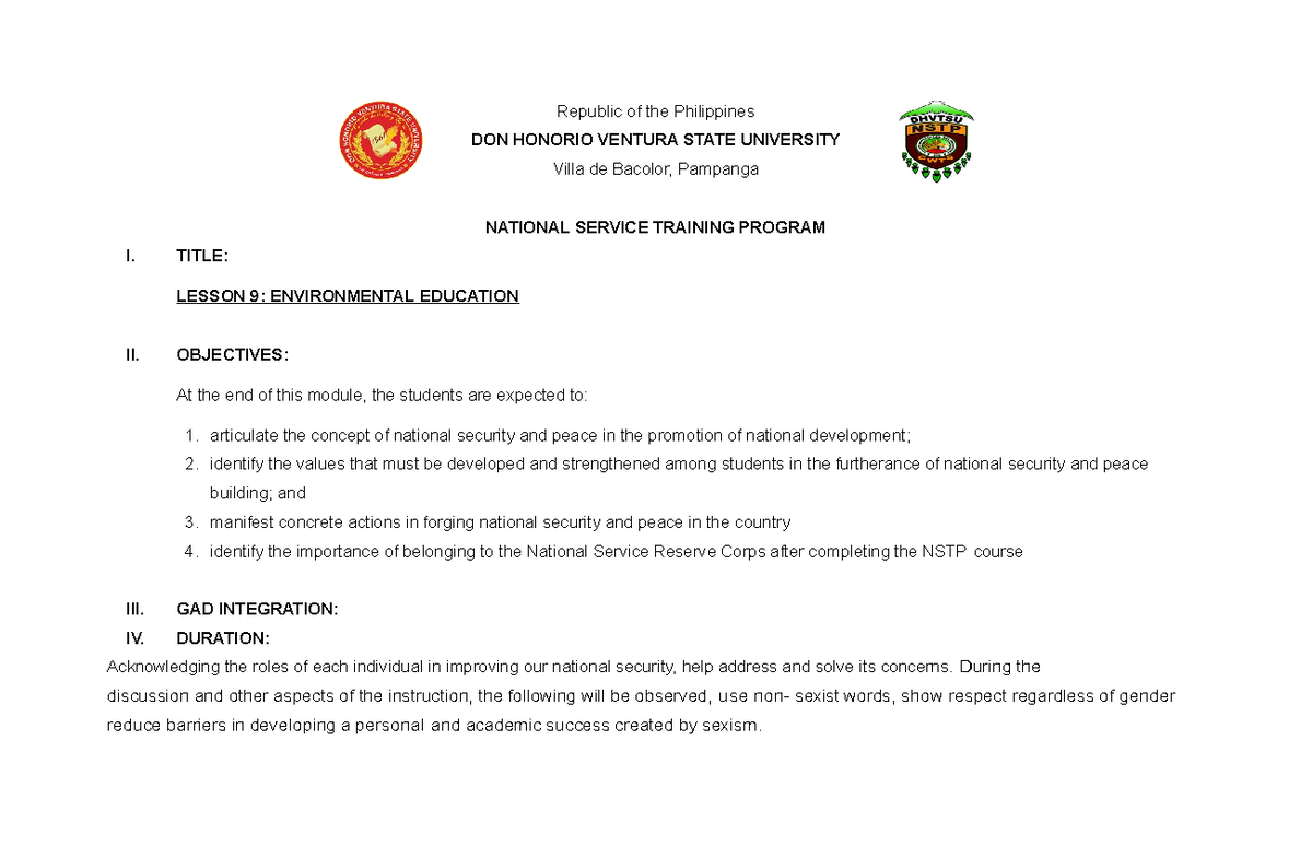 January 09, 2021 - Environmental Education - Republic of the ...