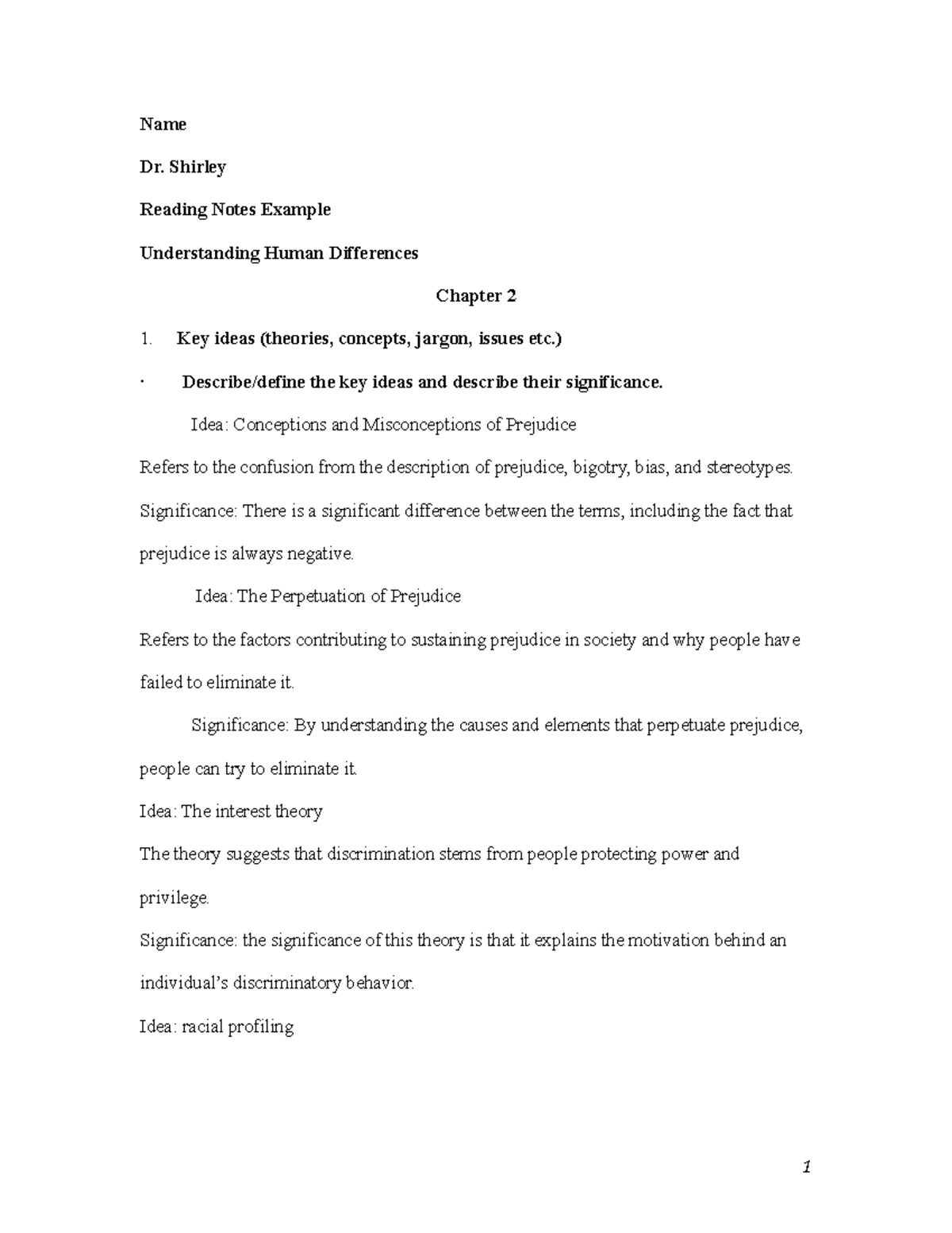 268 Reading Notes Template (1) - Name Dr. Shirley Reading Notes Example ...