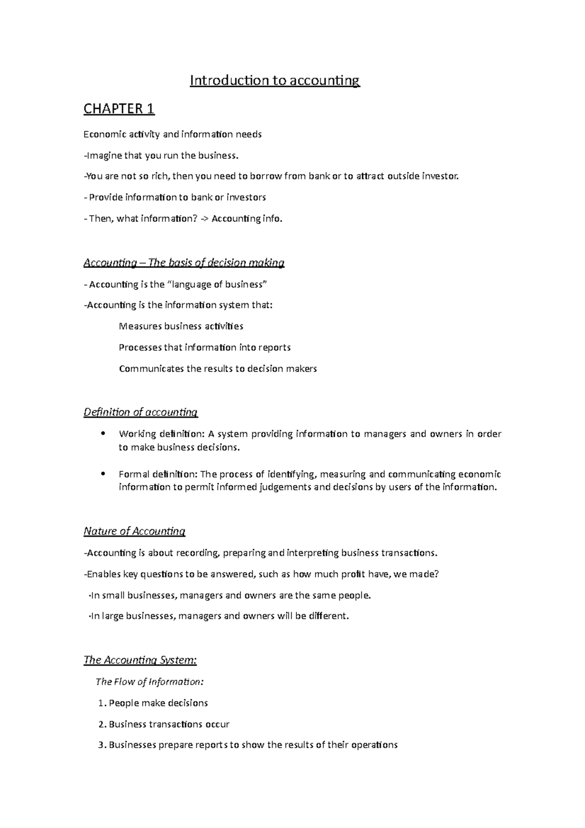 Unit 1 Notes Introduction to accounting. Uc3m. - Introduction to ...