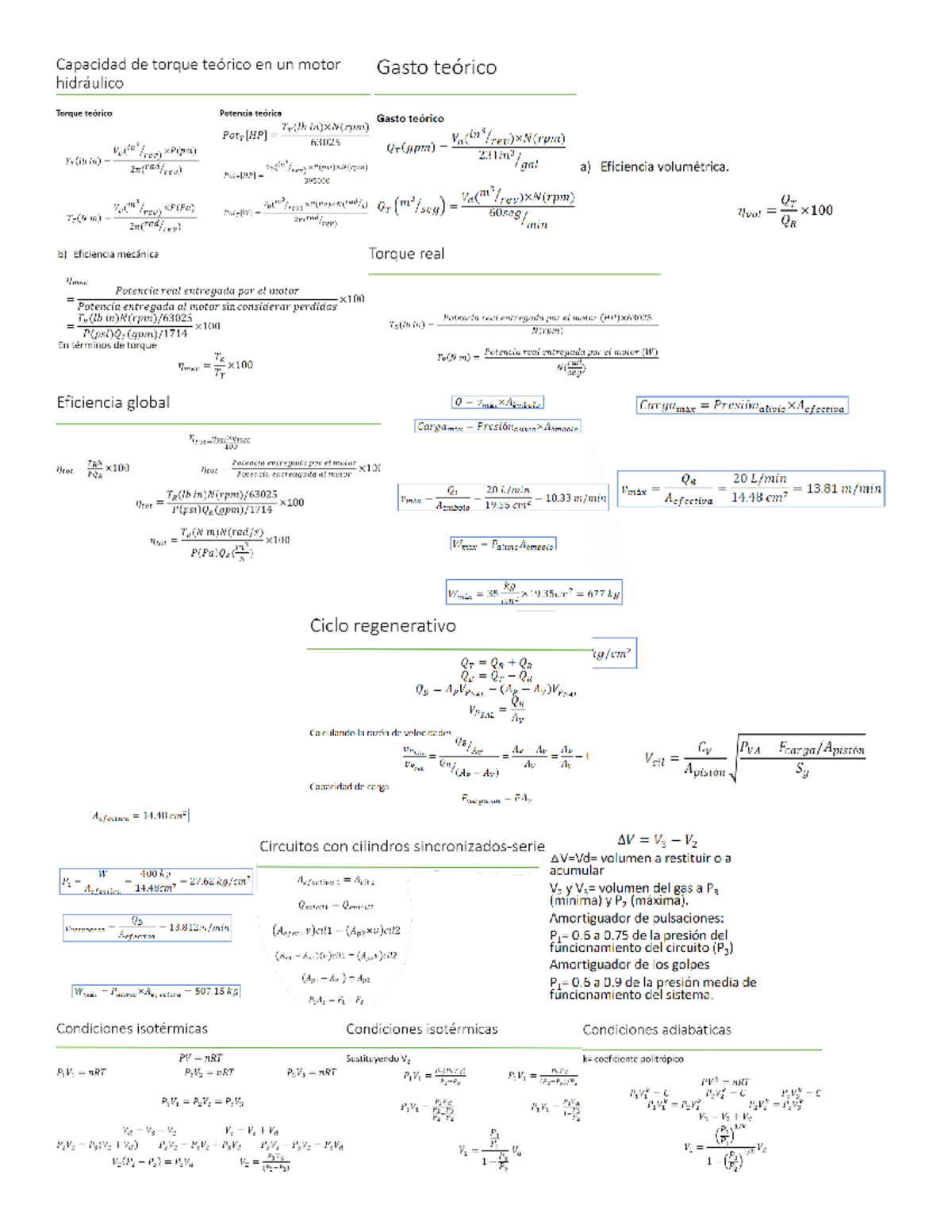 Formulario Potencia Fluida - Potencia Fluida Y Laboratorio - Studocu
