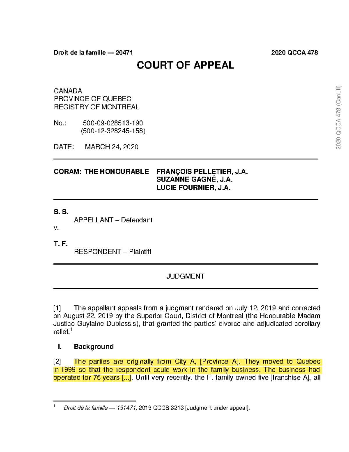 Droit de la famille — 20471, 2020 QCCA 478 - Droit de la famille ...