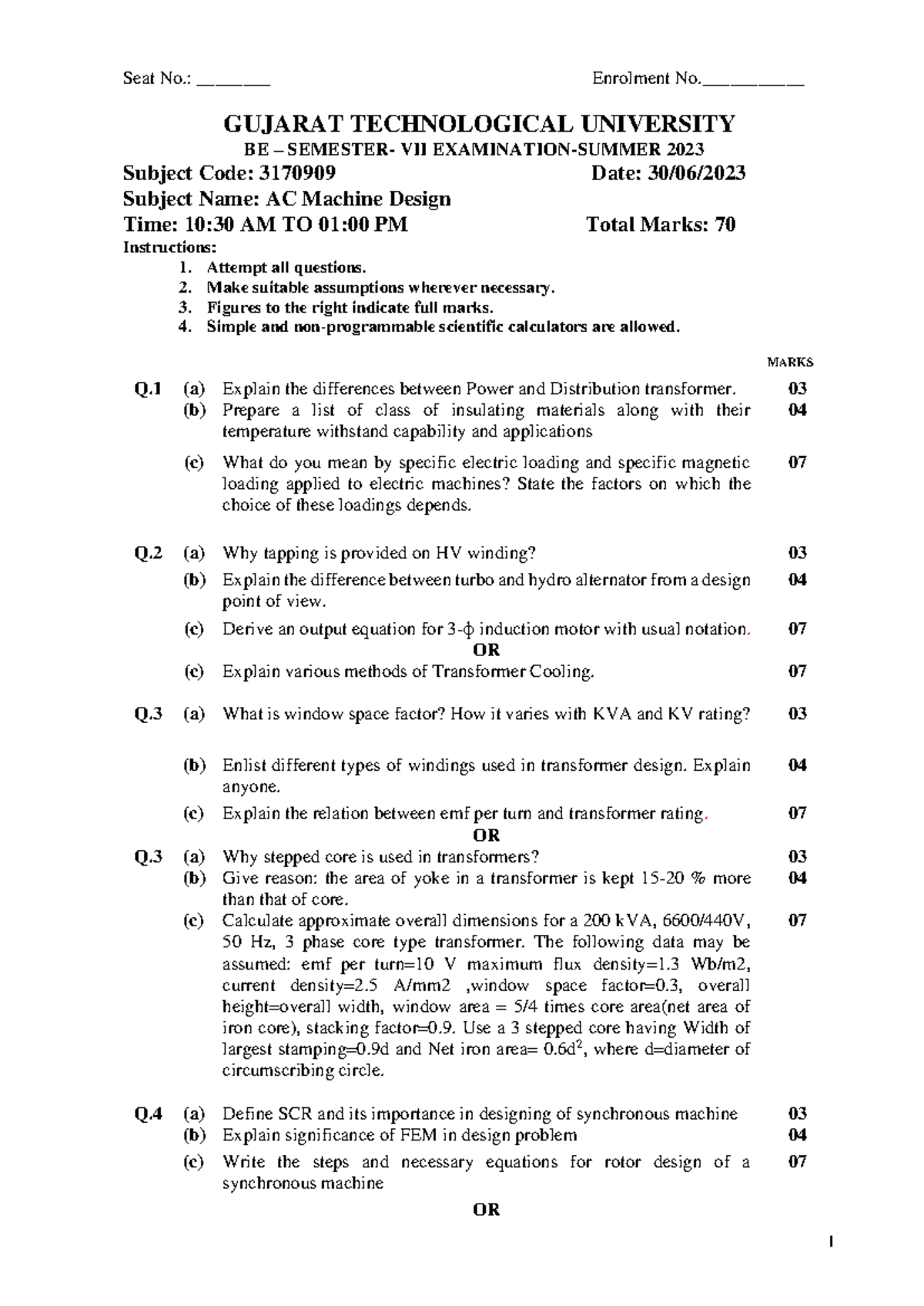 3170909 - JKHGG - 1 Seat No.: ________ Enrolment No.___________ GUJARAT ...