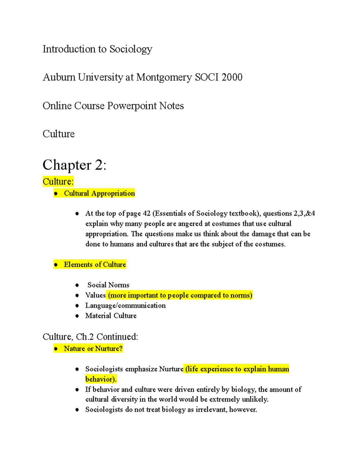 Sociology Chapter 2 Culture - Introduction to Sociology Auburn ...