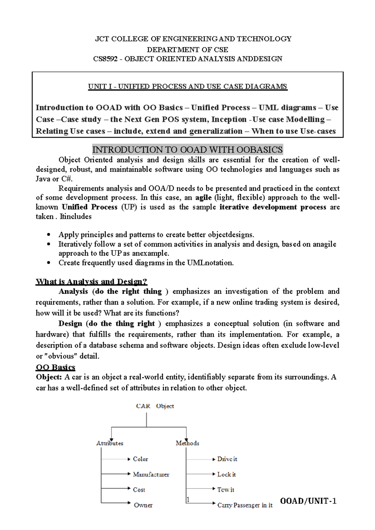 UNIT-1 - 2017 regulation - JCT COLLEGE OF ENGINEERING AND TECHNOLOGY DEPARTMENT OF CSE CS8592 ...