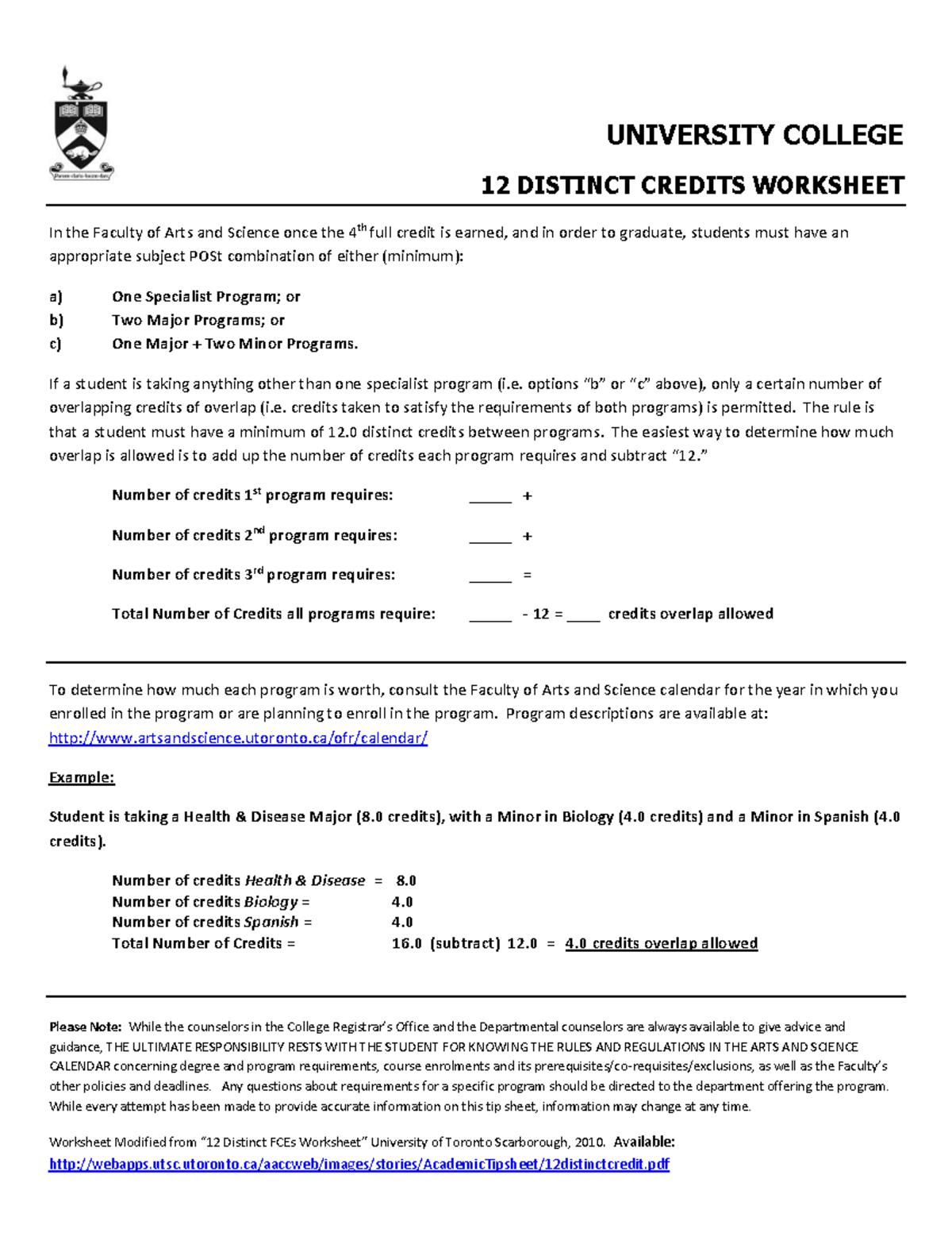 12 Distinct Credit Worksheet (May 2019 ) - UNIVERSITY COLLEGE 12 ...
