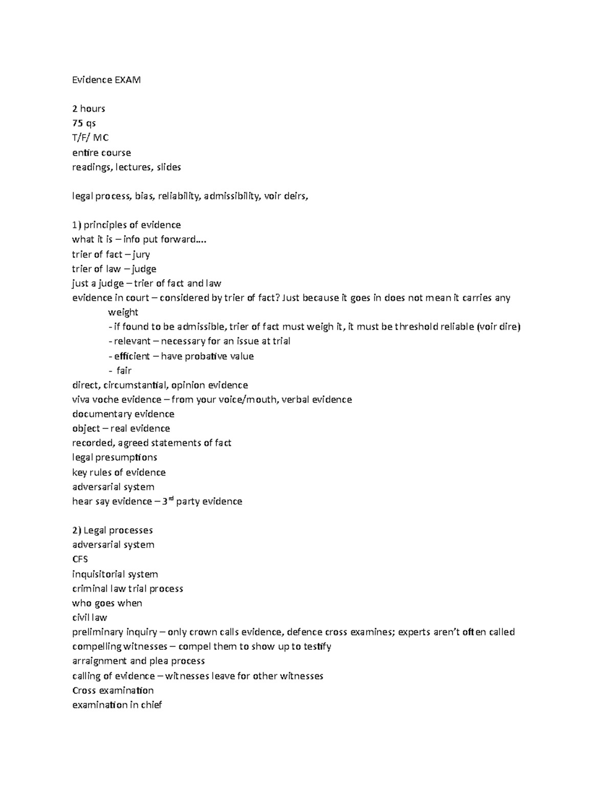 Evidence EXAM review - Evidence EXAM 2 hours 75 qs MC entire course ...