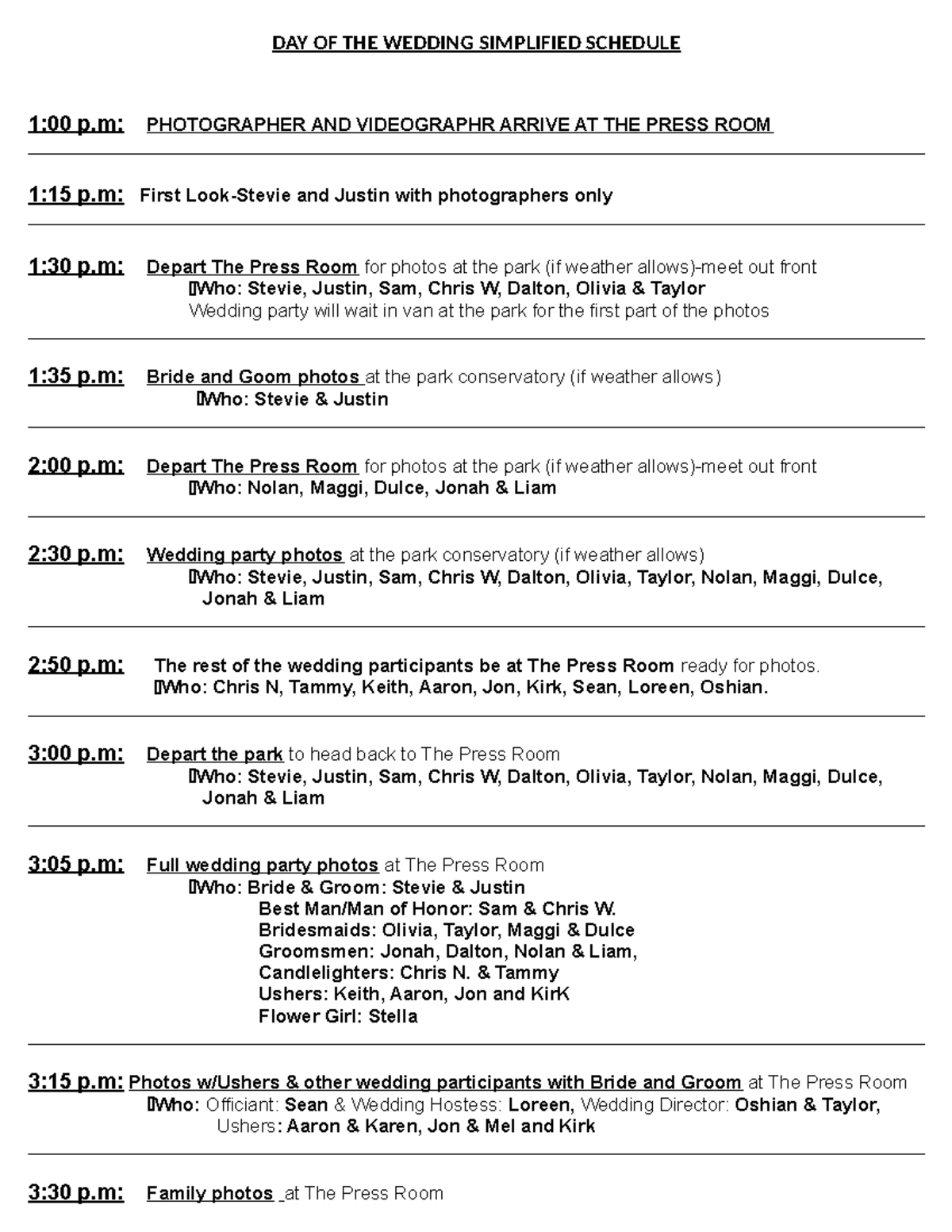 Basic simplified wedding day schedule - DAY OF THE WEDDING SIMPLIFIED ...