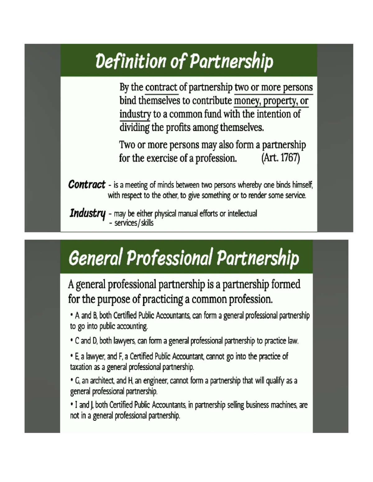 Law - Definition of Partnership the contract of partnership two or more ...