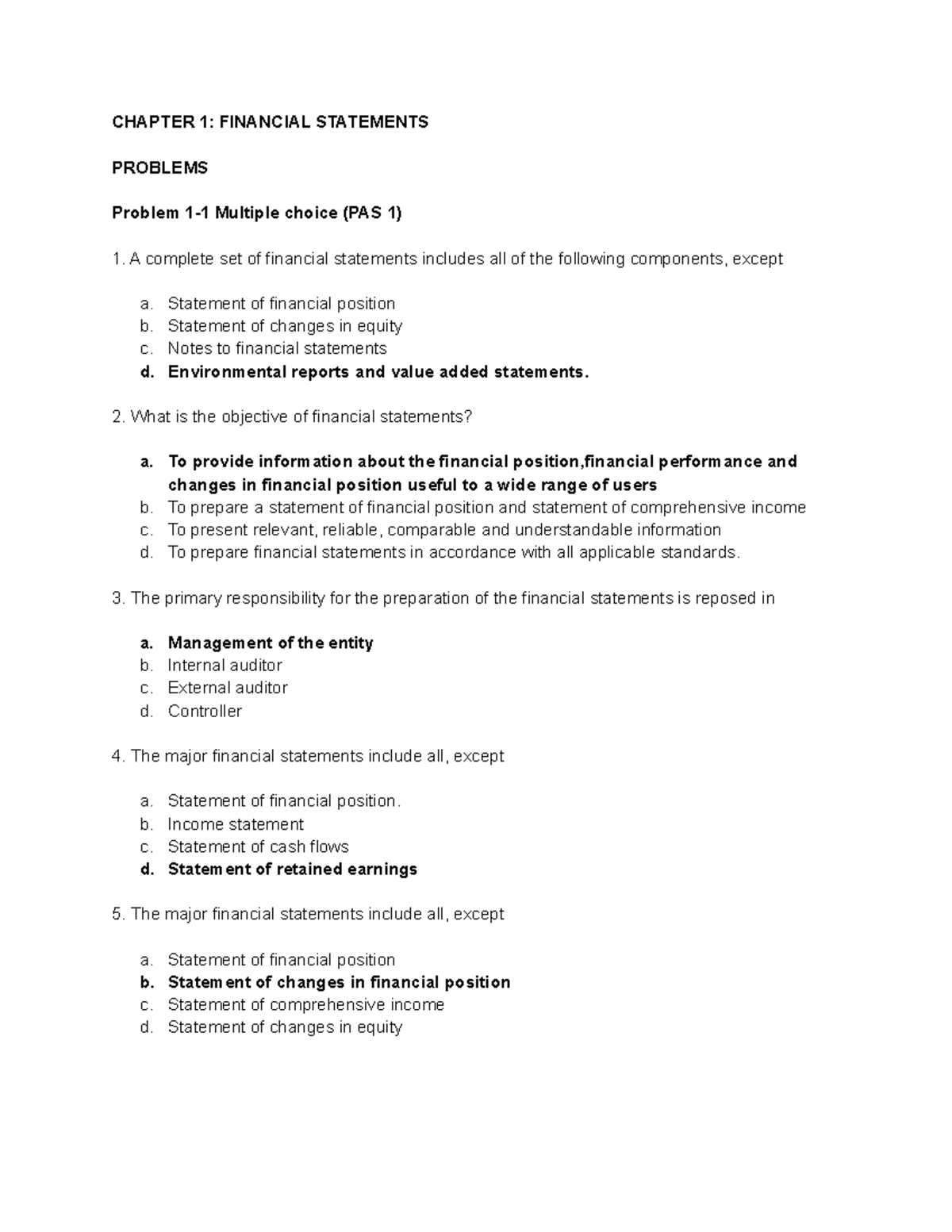 Chapter 1 Financial Statements 1-1 Theory - CHAPTER 1: FINANCIAL ...