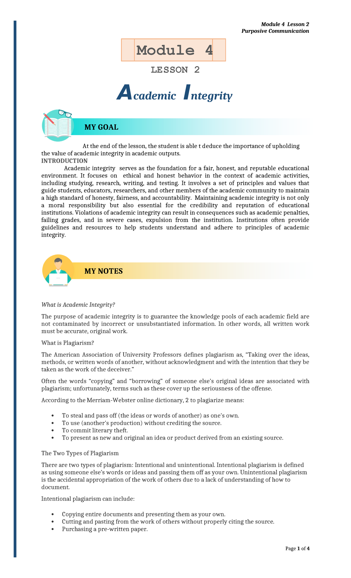 Purposive Comm Module 4Lesson 2 - MY GOAL MY NOTES Purposive ...