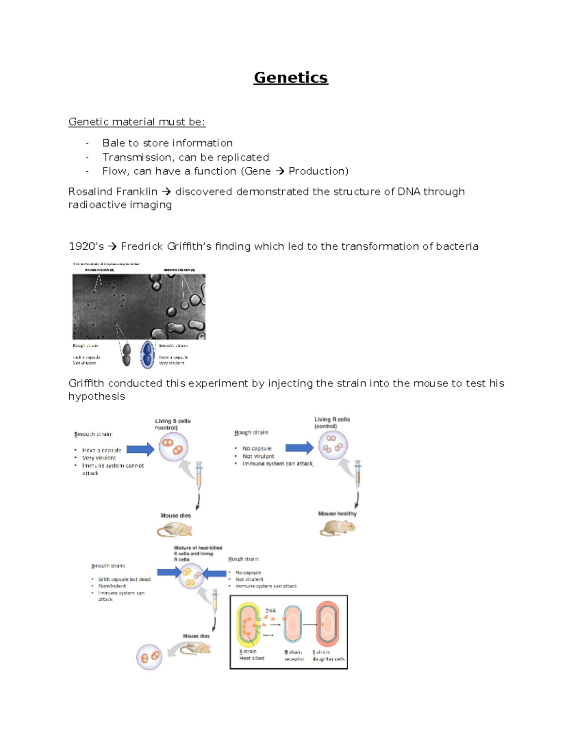 Genetics Notes - Genetics Genetic material must be: - Bale to store ...