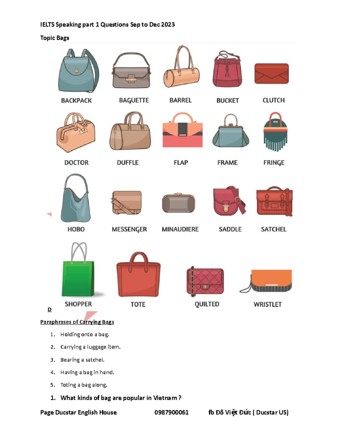 Bags-edited - speaking - Topic Bags D Paraphrases of Carrying Bags ...