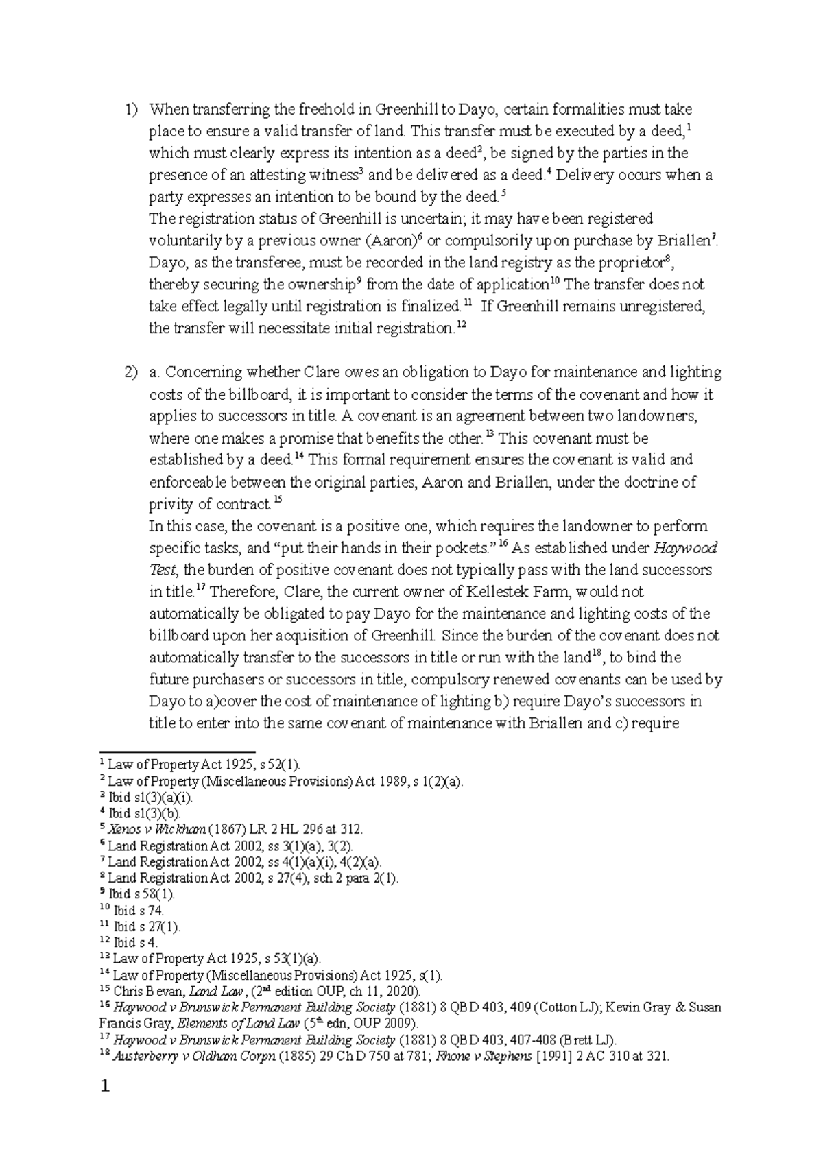 Land Law Problem Question Summative - 1) When transferring the freehold ...