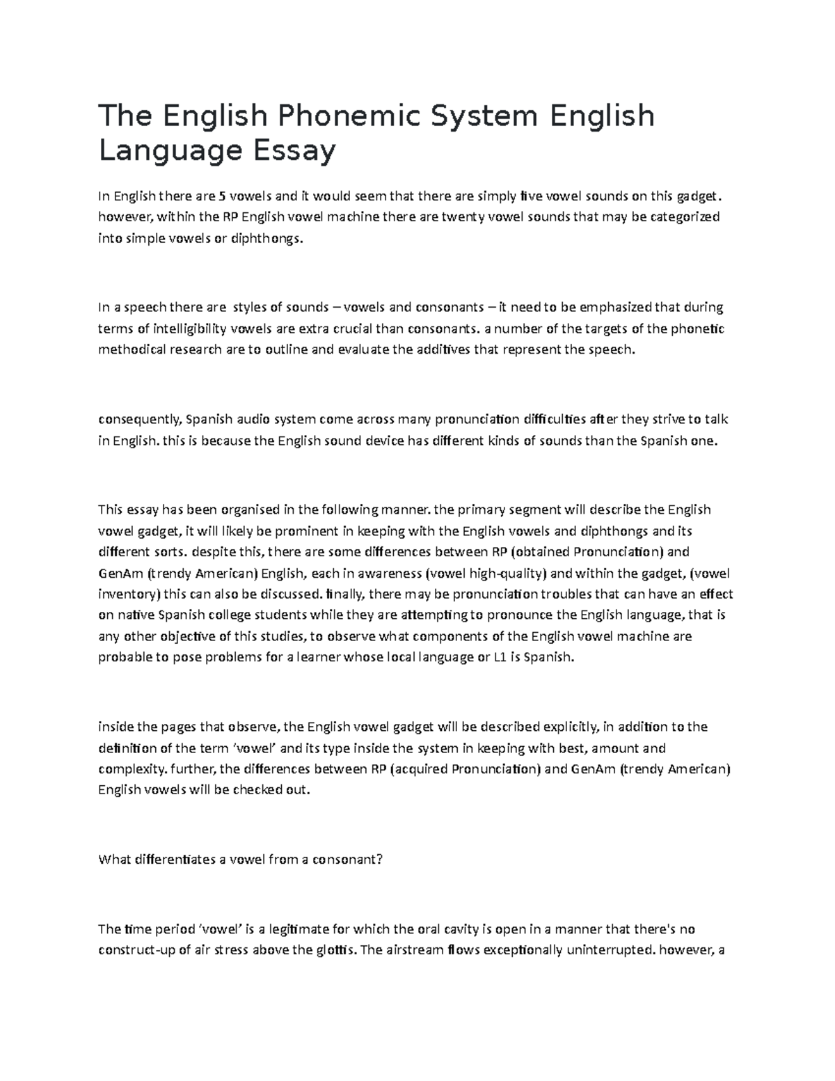 The English Phonemic System English Language Essay - The English ...