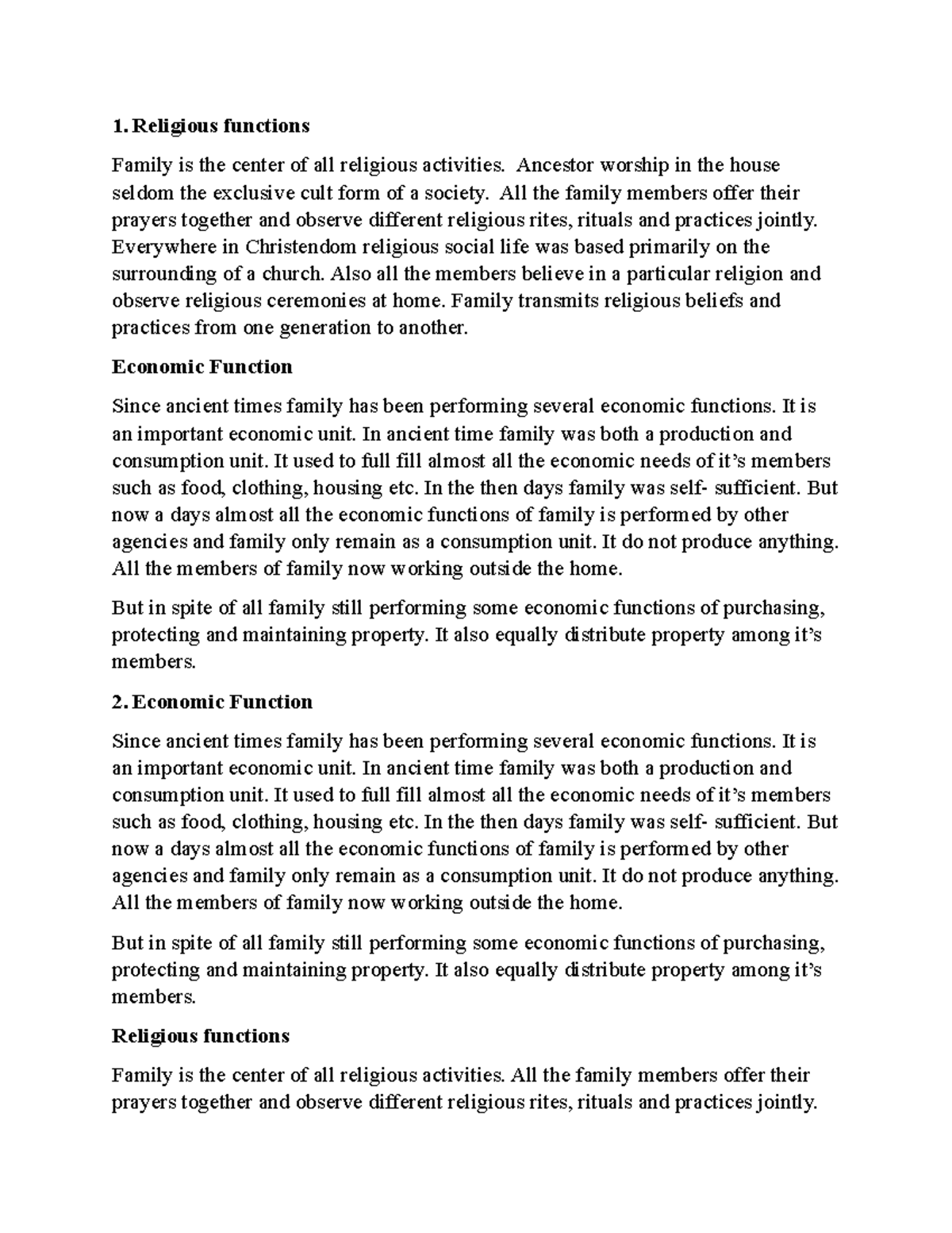 Functions of family(Pre -industrial ) - 1. Religious functions Family ...