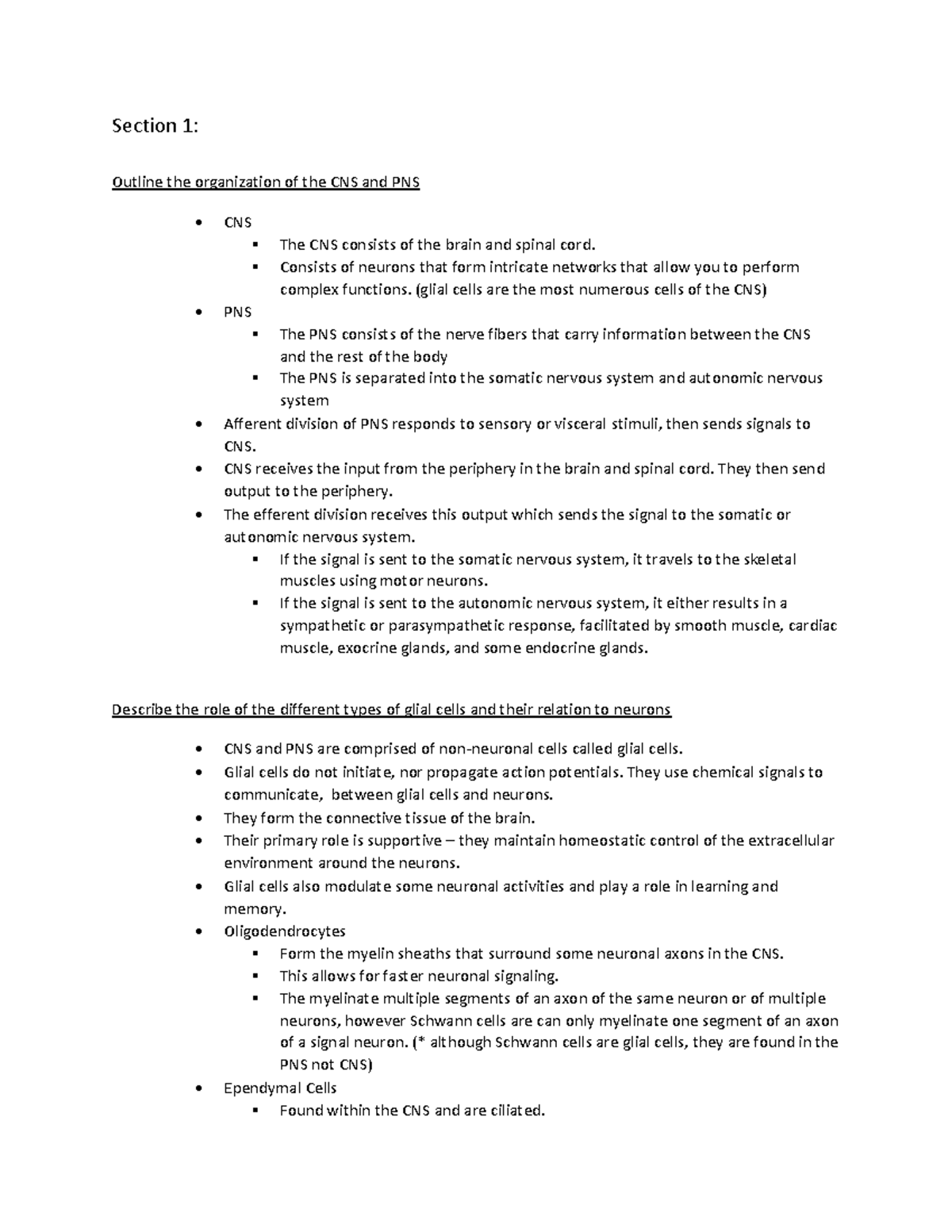PHGY Module 2 - Section 1: Outline the organization of the CNS and PNS ...