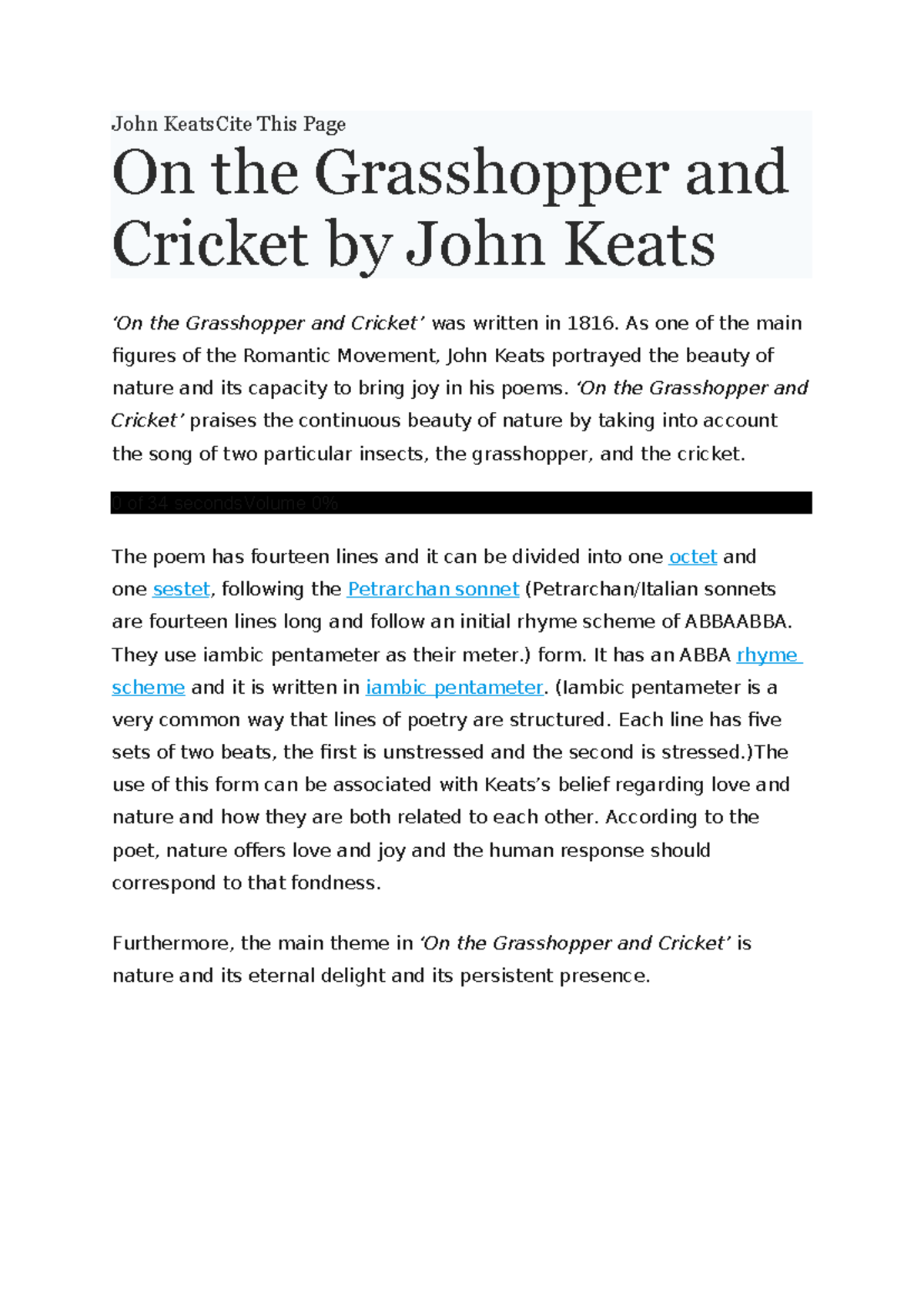 John Keats Cite This Page - John KeatsCite This Page On the Grasshopper ...