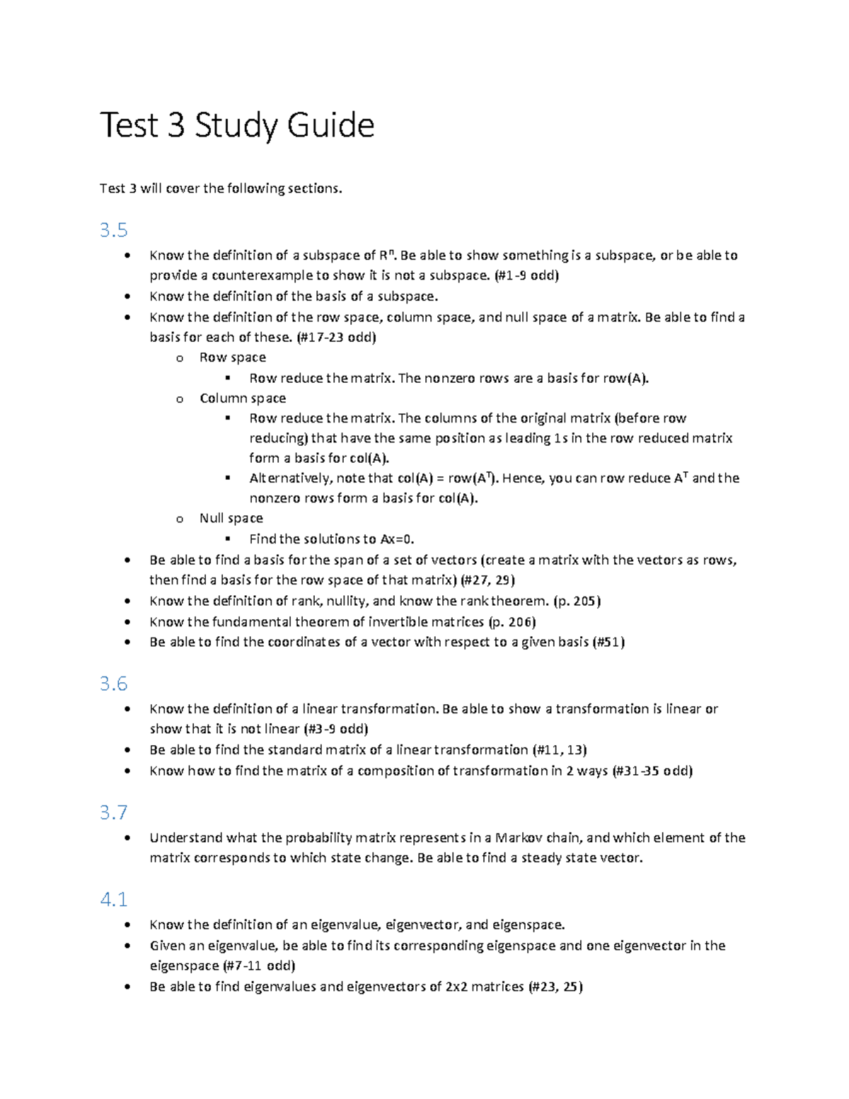 Test 3 Study Guide - Test 3 Study Guide Test 3 will cover the following ...